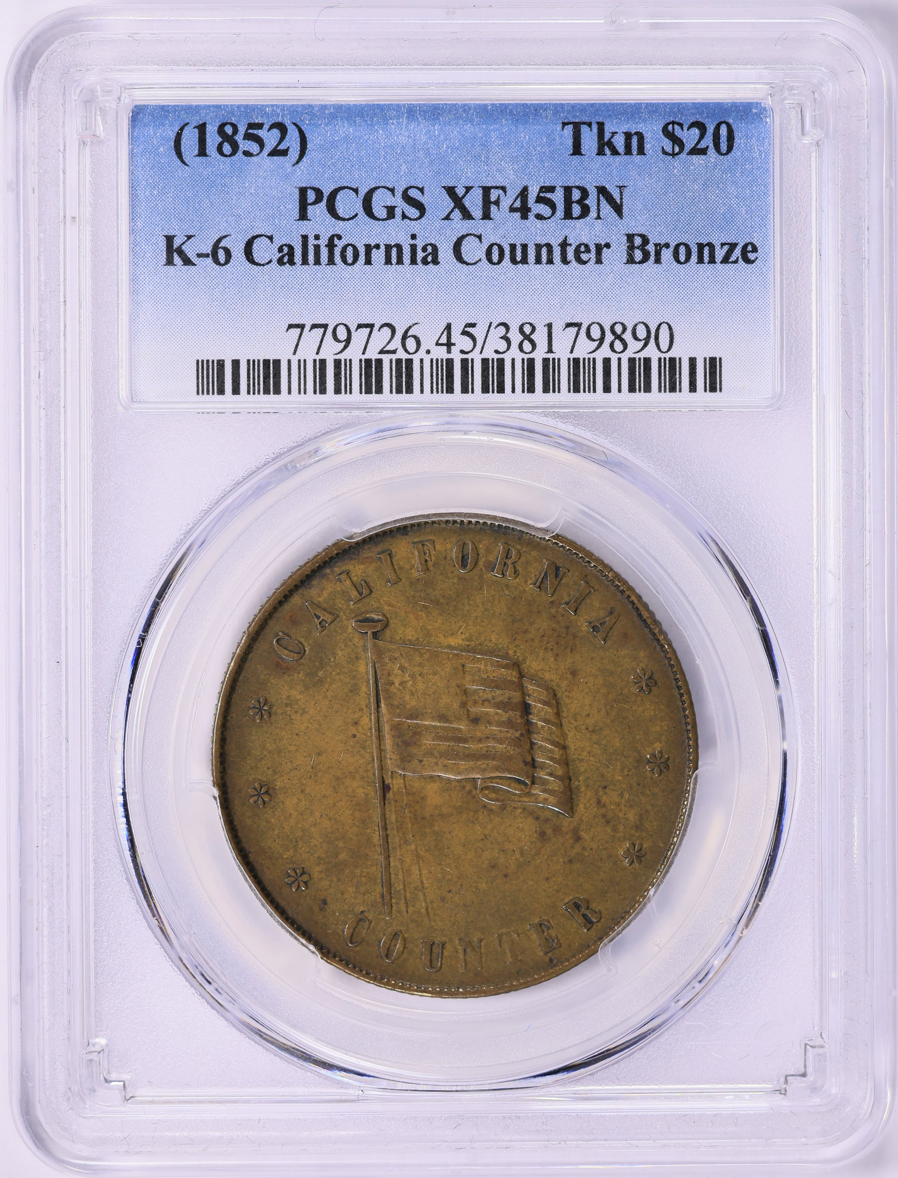 1852 Bronze $20 California Counter Token PCGS XF-45 BN (Item 1785935 ...