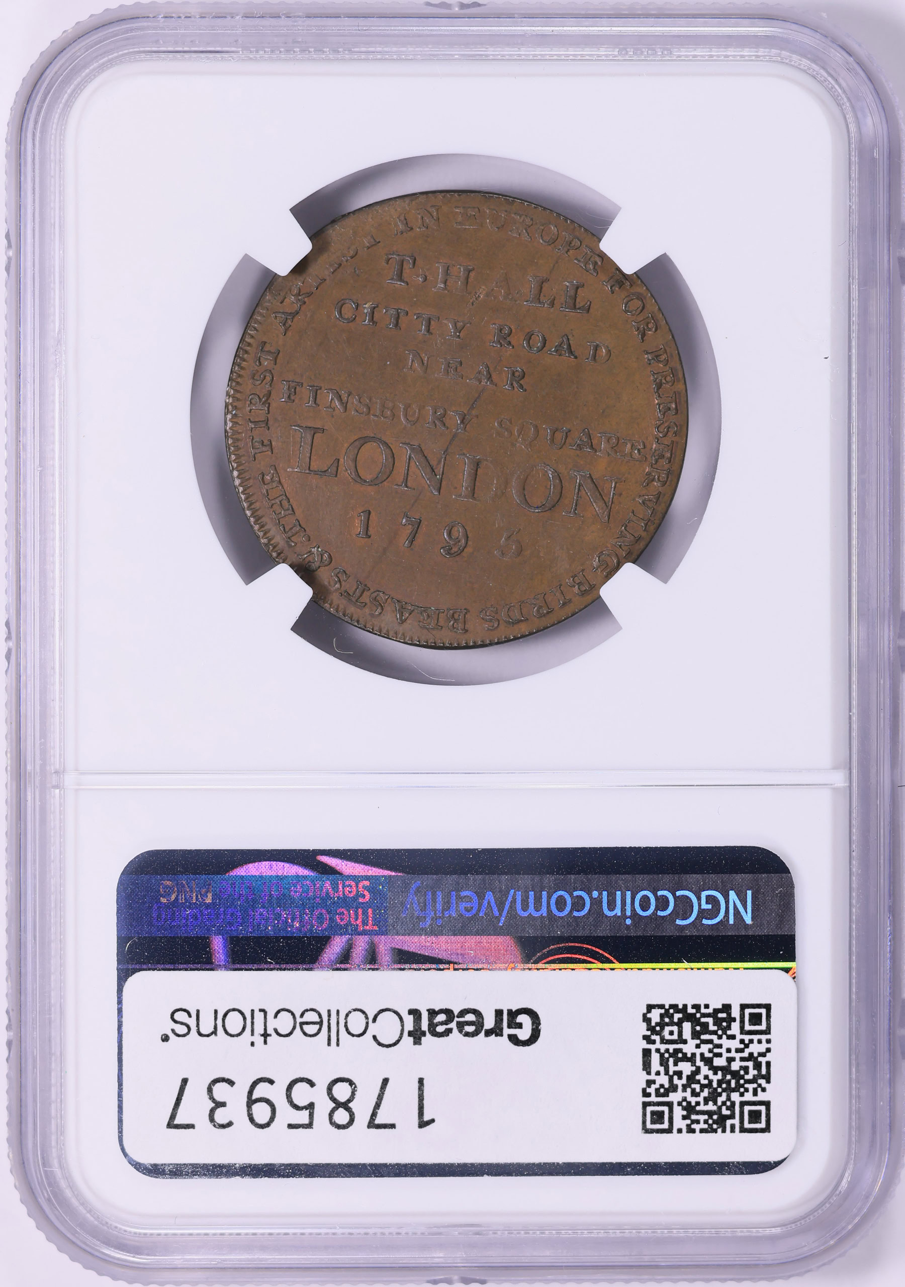 Great Britain -Middlesex, London 1795 1/2 Penny Token T. Hall's NGC MS ...
