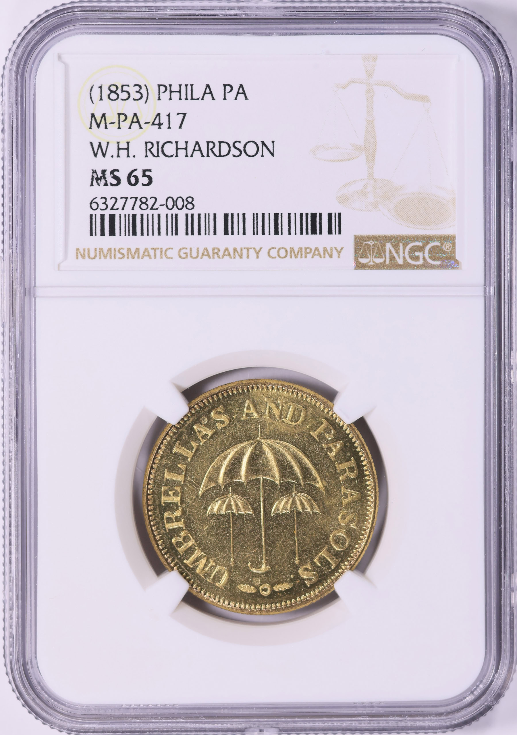 ND (1853) Philadelphia, Pennsylvania W.H. Richardson Token Brass NGC MS ...