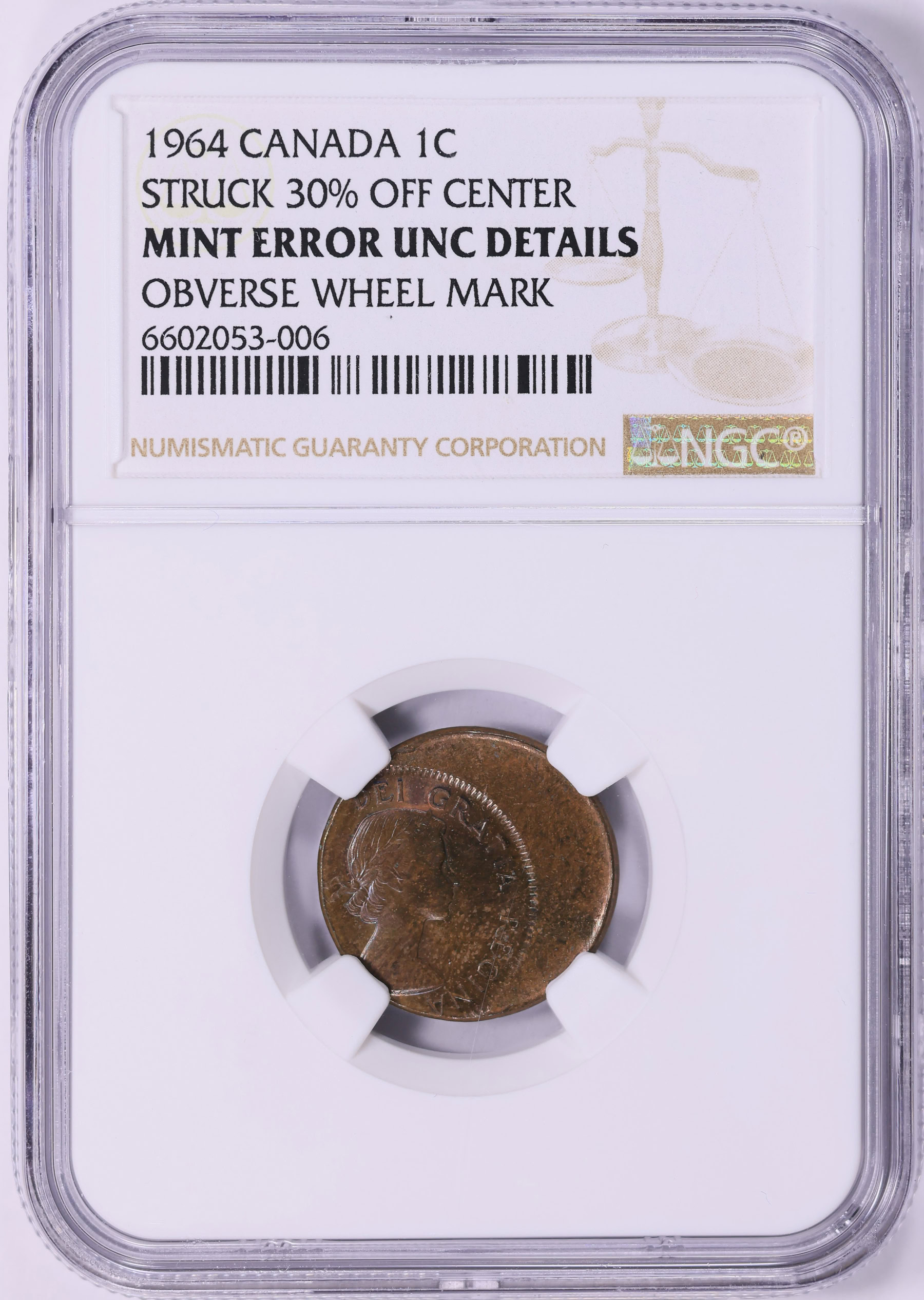 Canada Mint Error 1964 Cent Struck 30% Off Center NGC Unc Details | NGC ...