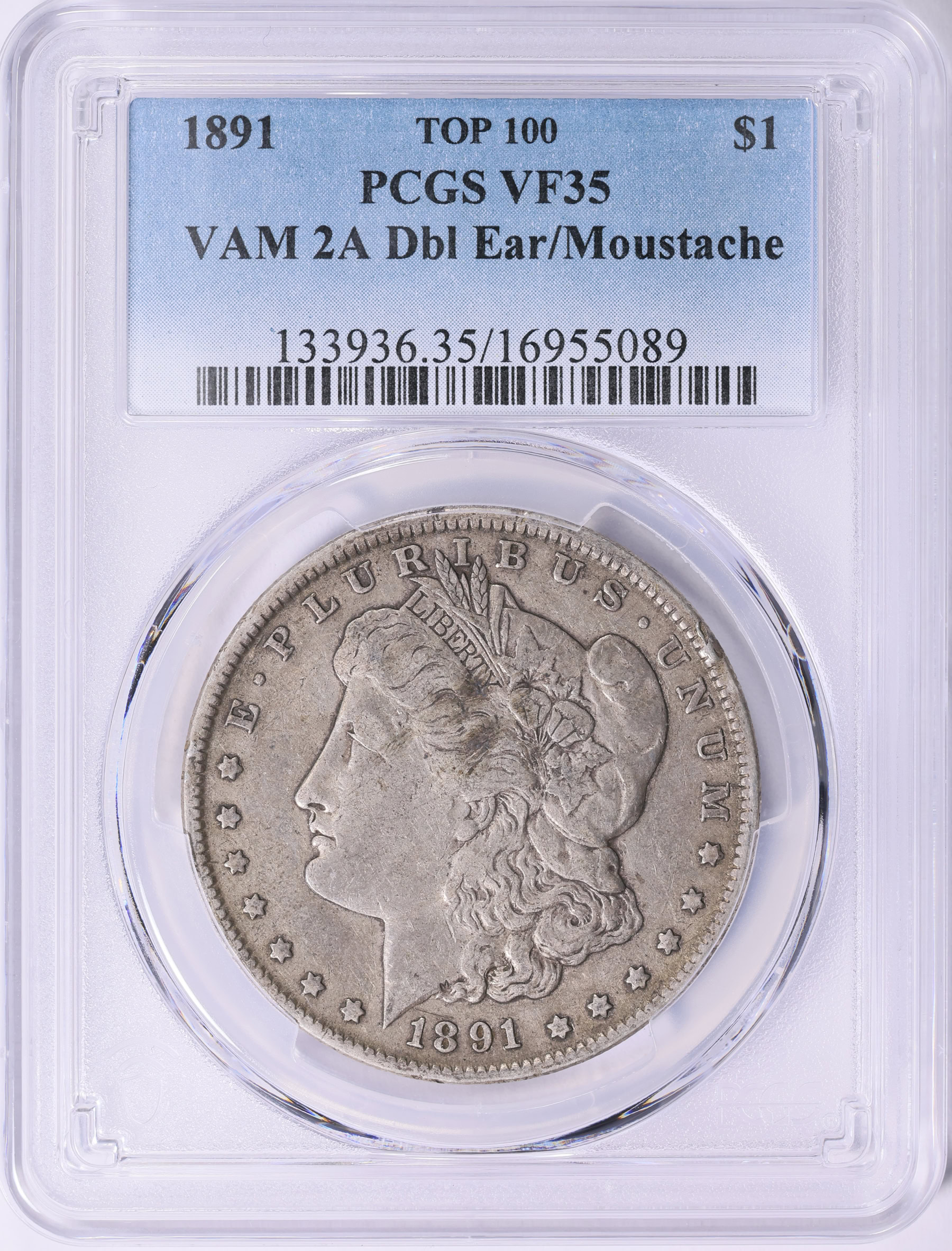1891 Morgan Silver Dollar Doubled Ear/Moustache VAM-2A Top 100 PCGS VF-35 (Item 1785948 ...