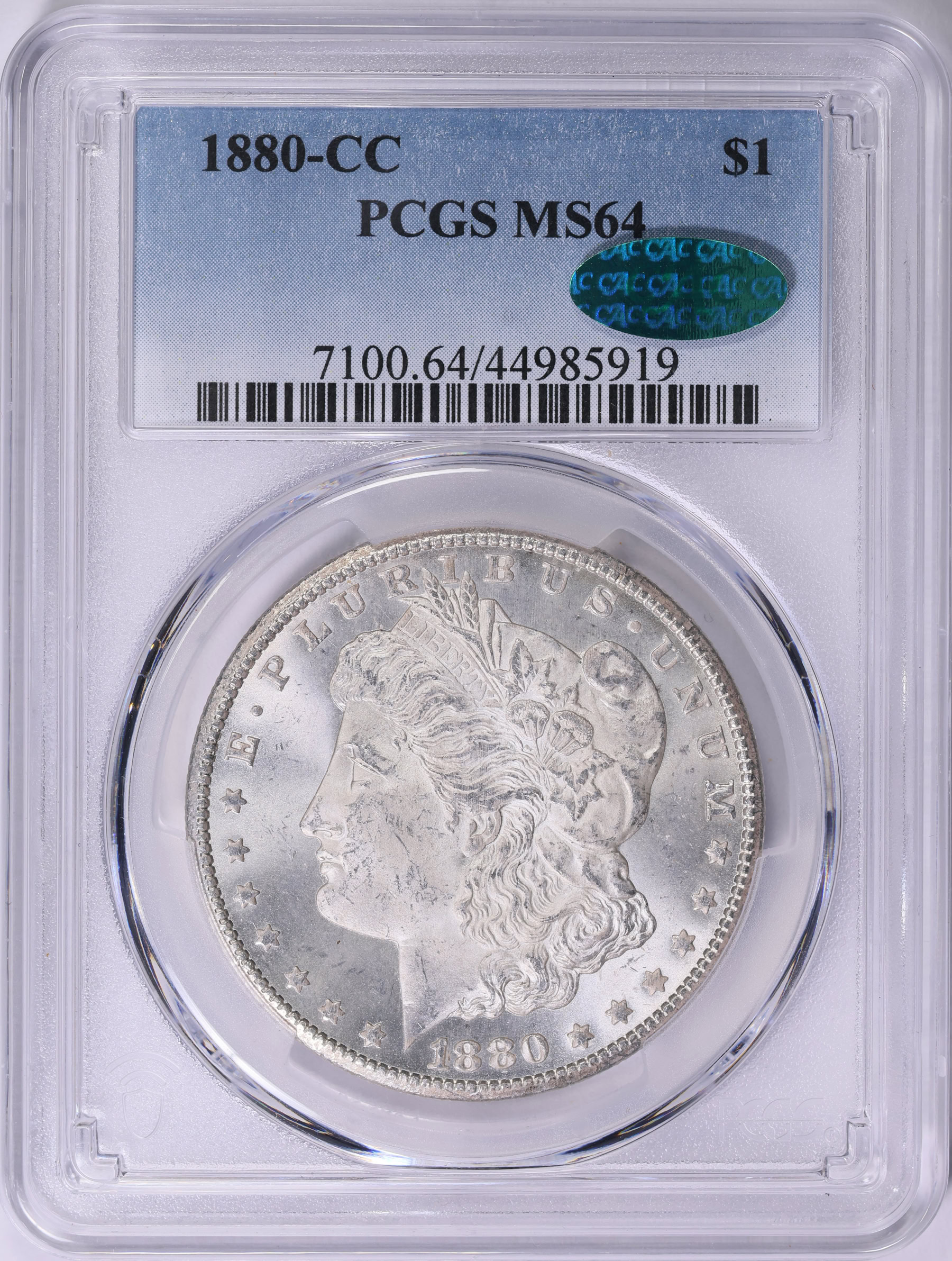 1880-CC Morgan Silver Dollar PCGS MS-64 (CAC Green) (Item 1786006) | GreatCollections Coin Auctions