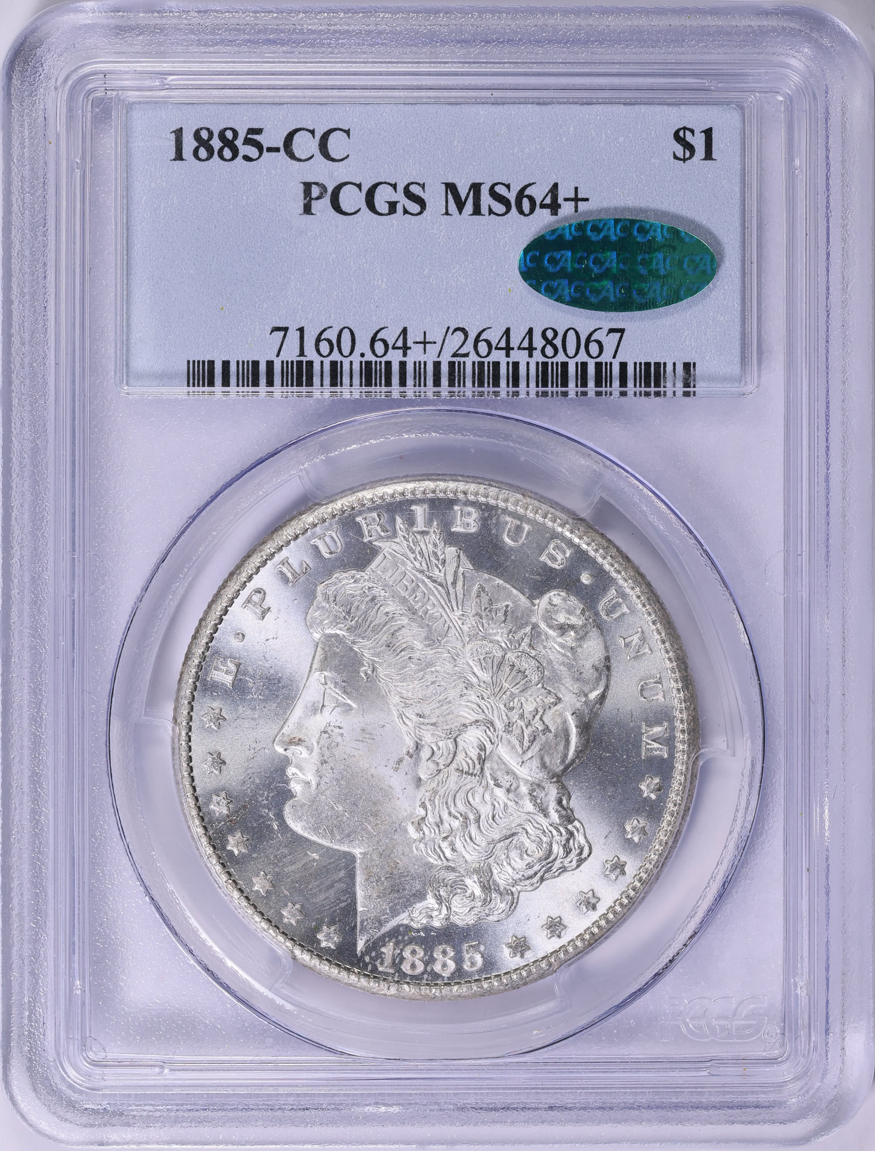 1885-CC Morgan Silver Dollar PCGS MS-64+ (CAC Green) (Item 1786010) | GreatCollections Coin Auctions