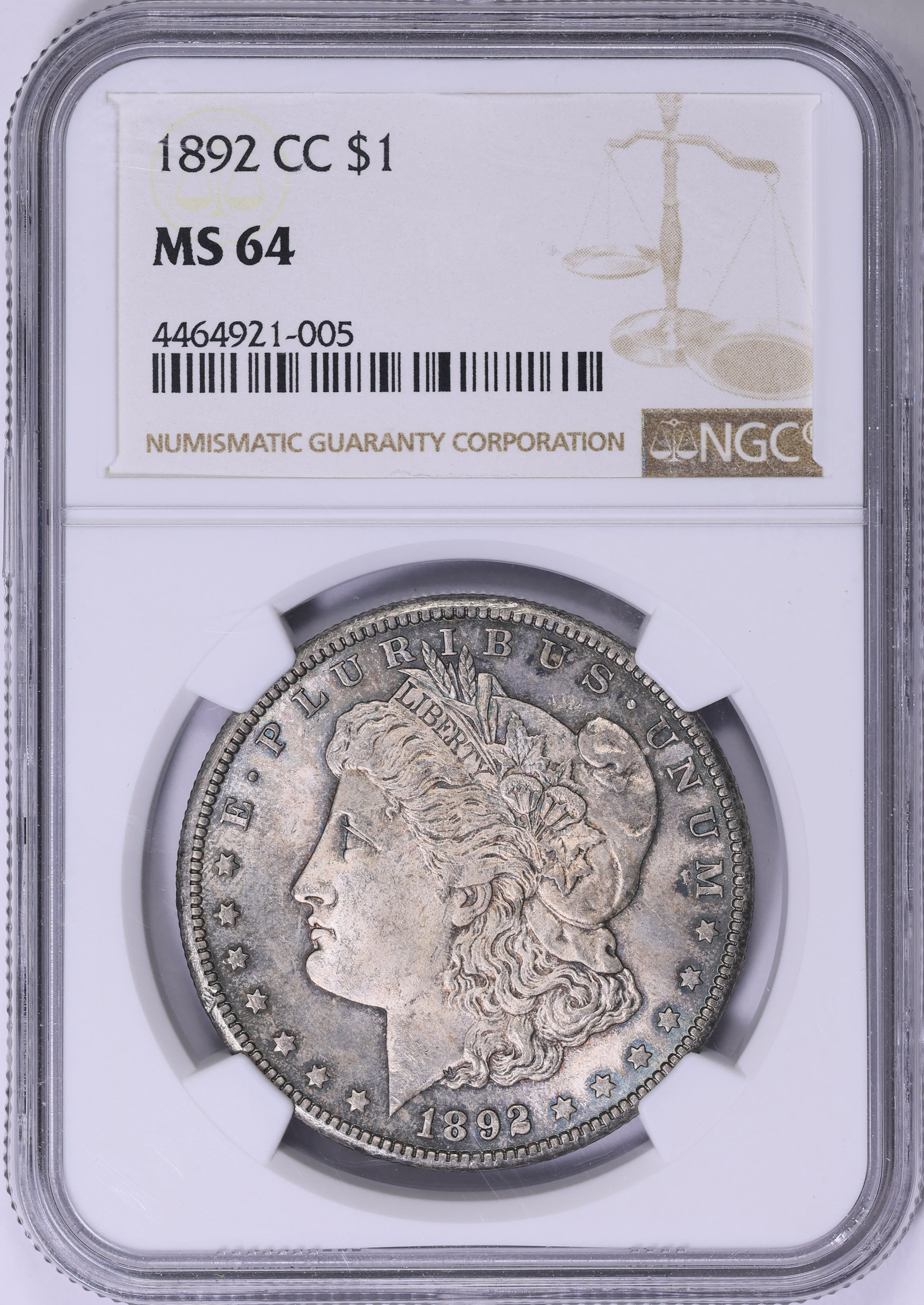 1892-CC Morgan Silver Dollar NGC MS-64 (Toned) (Item 1786084) | GreatCollections Coin Auctions