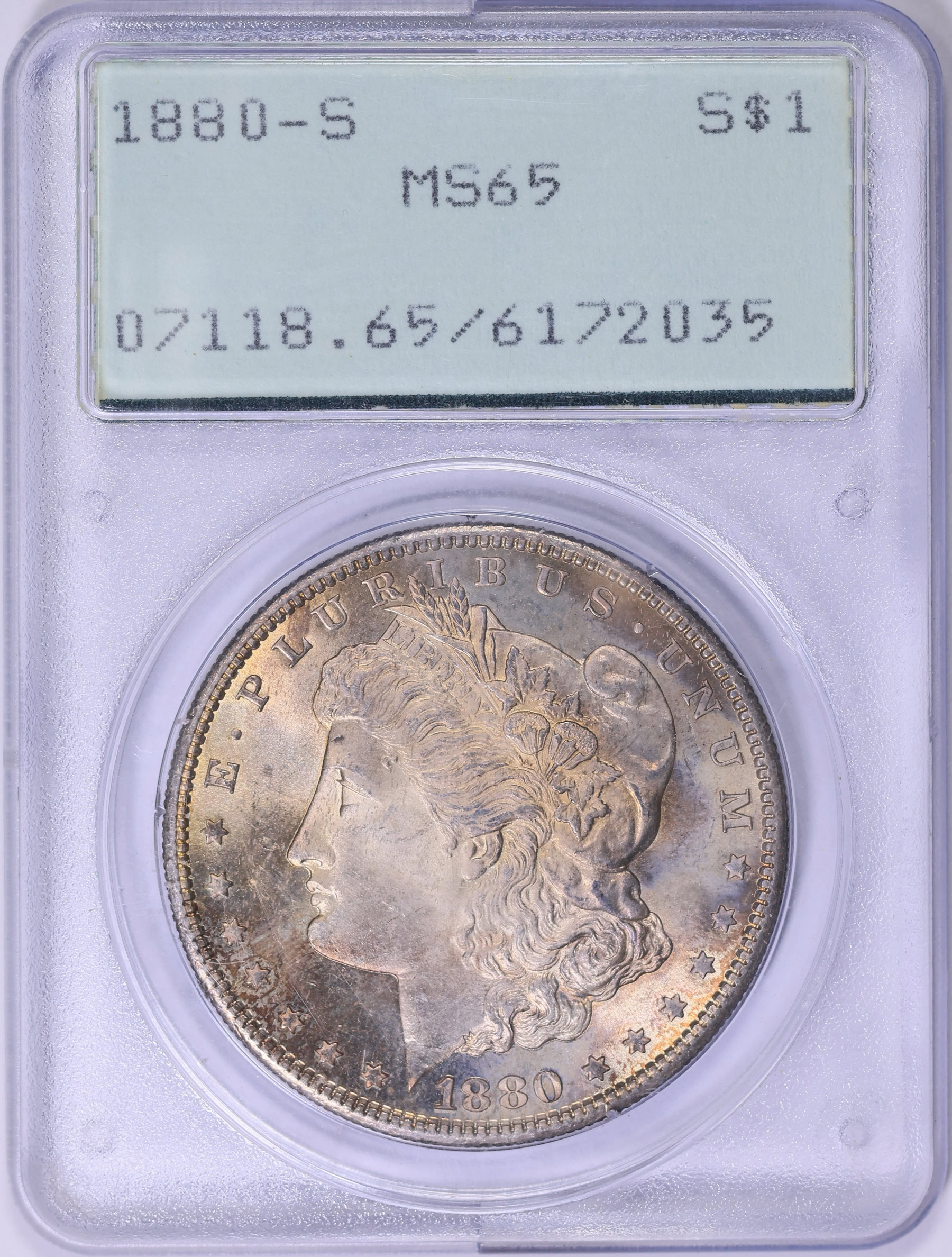1880-S Morgan Silver Dollar PCGS MS-65 OGH (1st Gen) (Toned) (Item 1786085) | GreatCollections ...