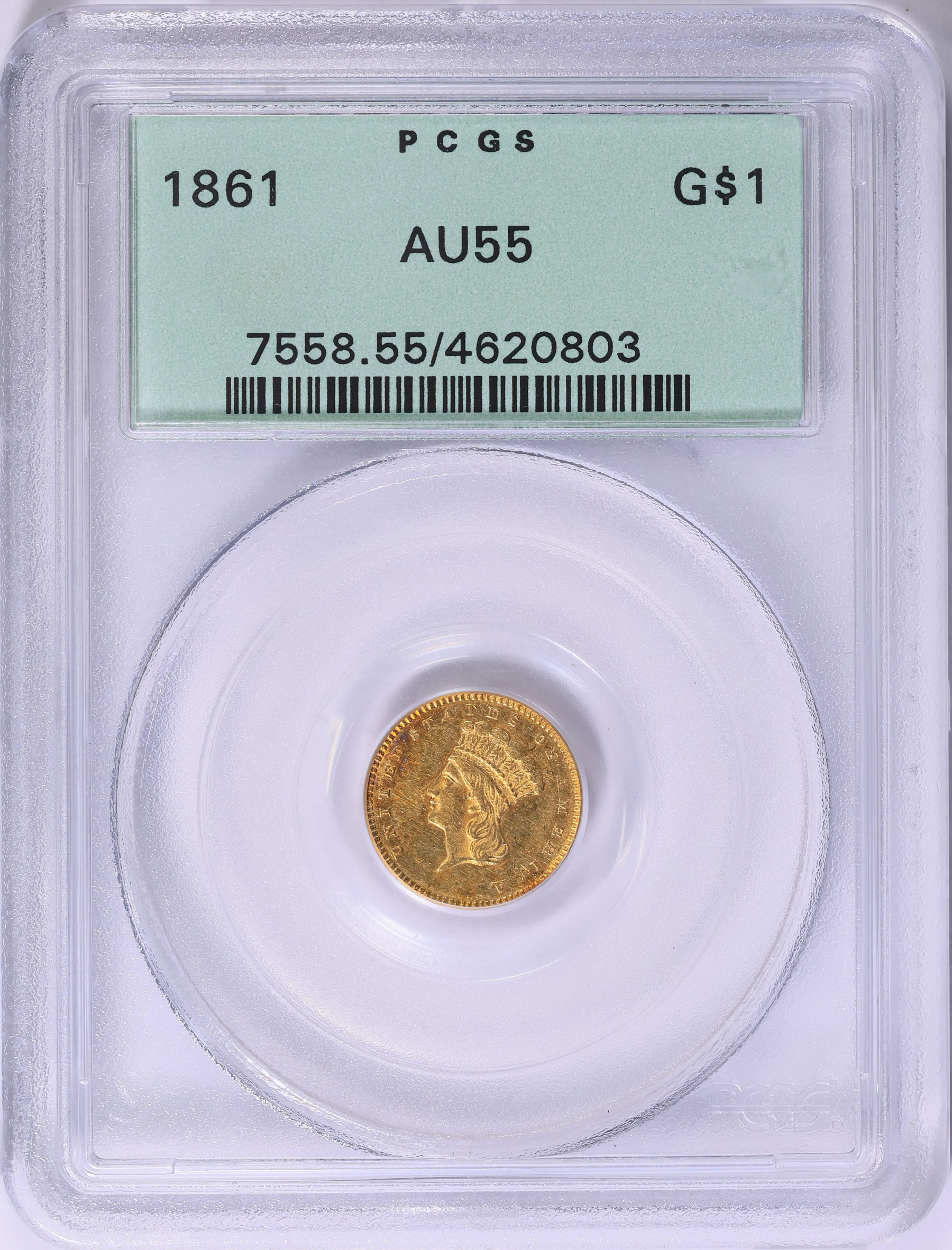 1861 Indian Princess Gold Dollar PCGS AU-55 OGH (Item 1786095) | GreatCollections Coin Auctions