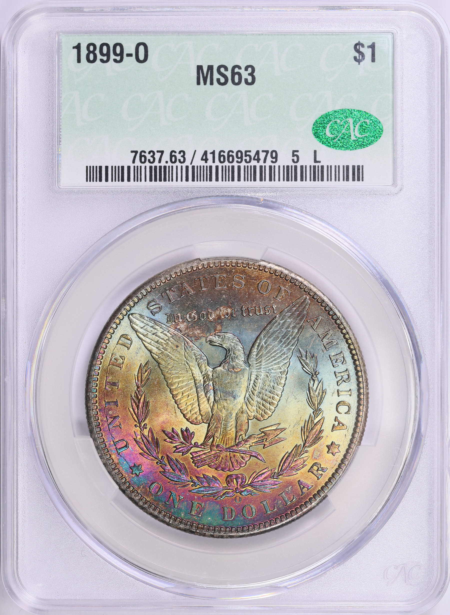 1899-O Morgan Silver Dollar CACG MS-63 (Toned) (Item 1786128) | GreatCollections Coin Auctions