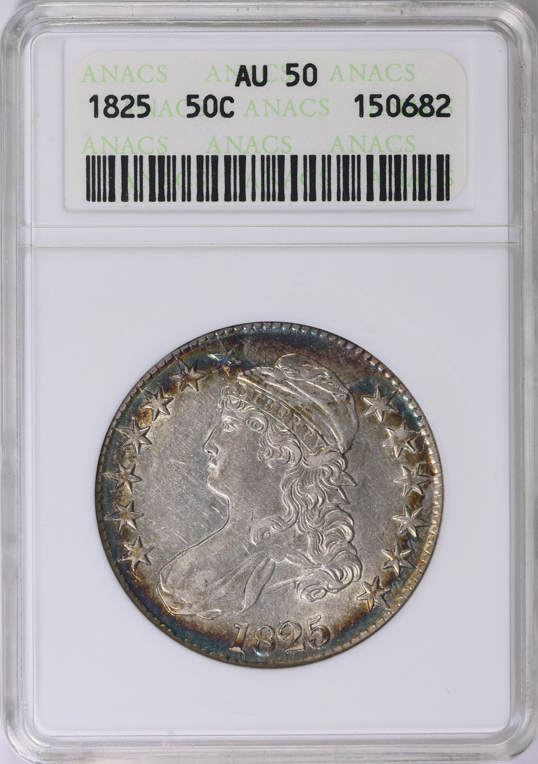 1825 Capped Bust Half Dollar ANACS AU-50 OH (Toned) (Item 1786148) | GreatCollections Coin Auctions