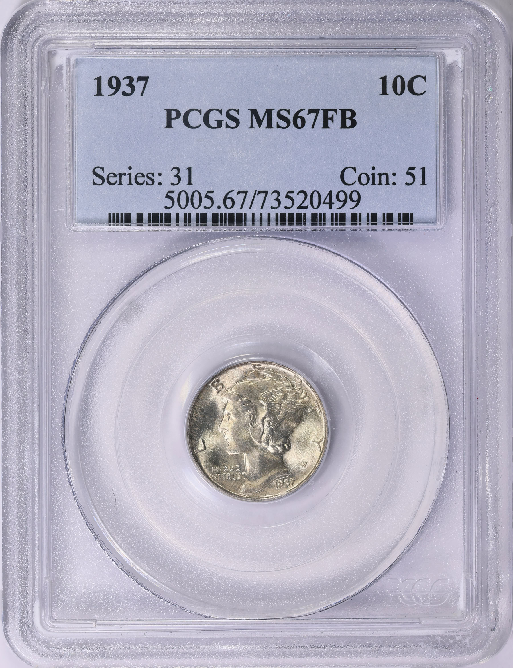 1937 Mercury Dime PCGS MS-67 FB (Item 1786169) | GreatCollections Coin Auctions