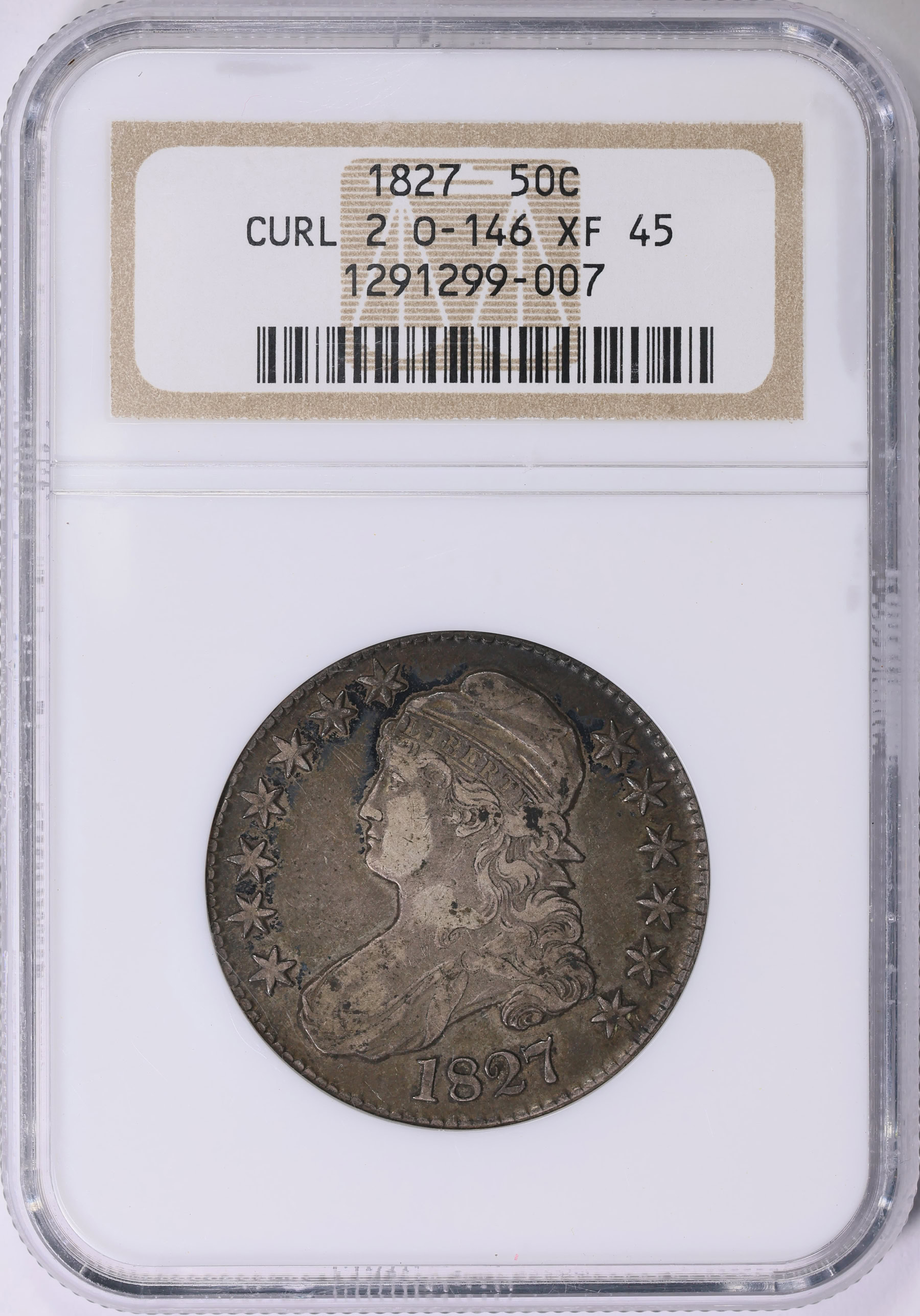 1827 Capped Bust Half Dollar Curl Base 2 Overton 146 NGC XF-45 (Item 1786177) | GreatCollections ...