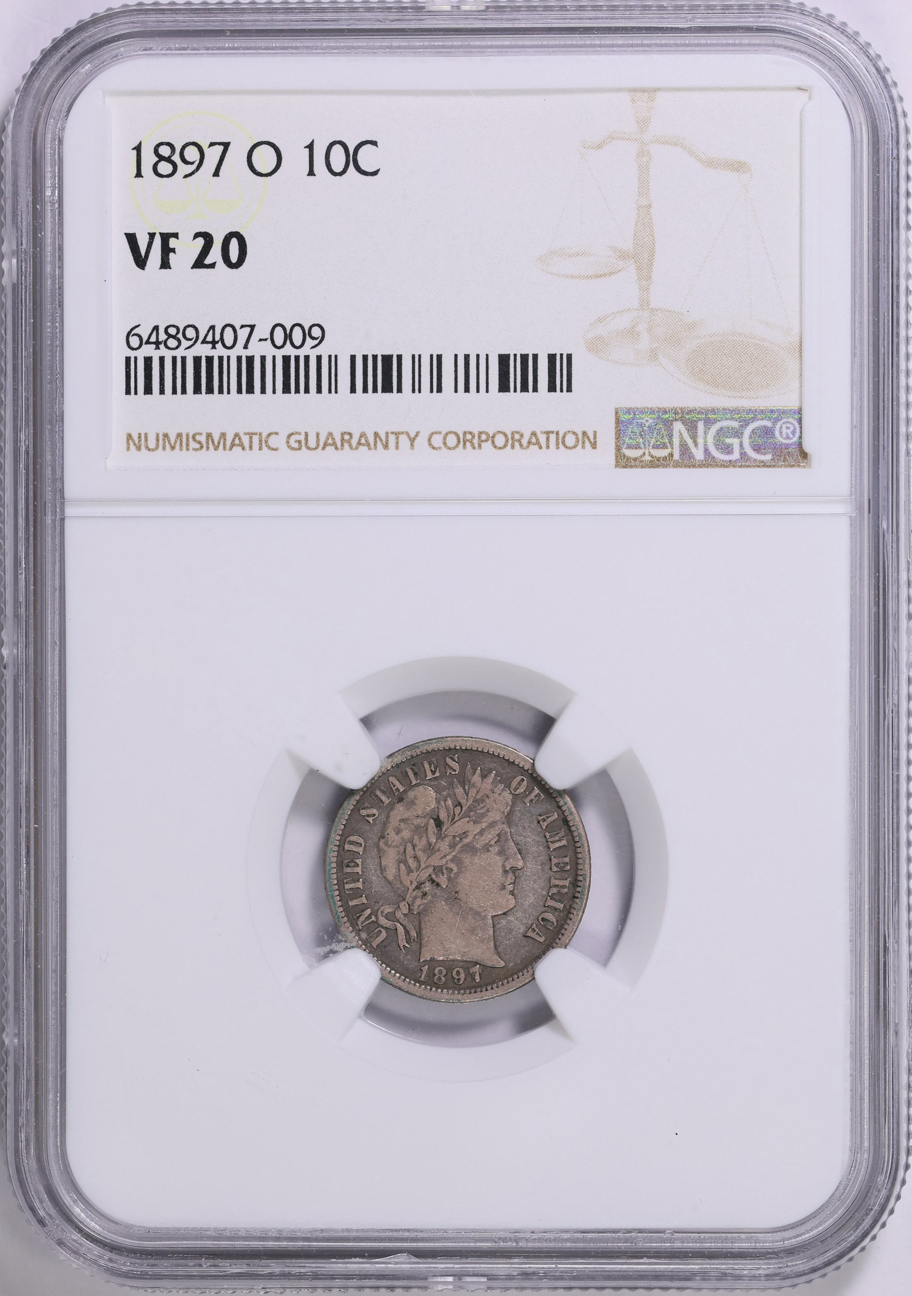 1897-O Barber Dime NGC VF-20 (Item 1786259) | GreatCollections Coin Auctions