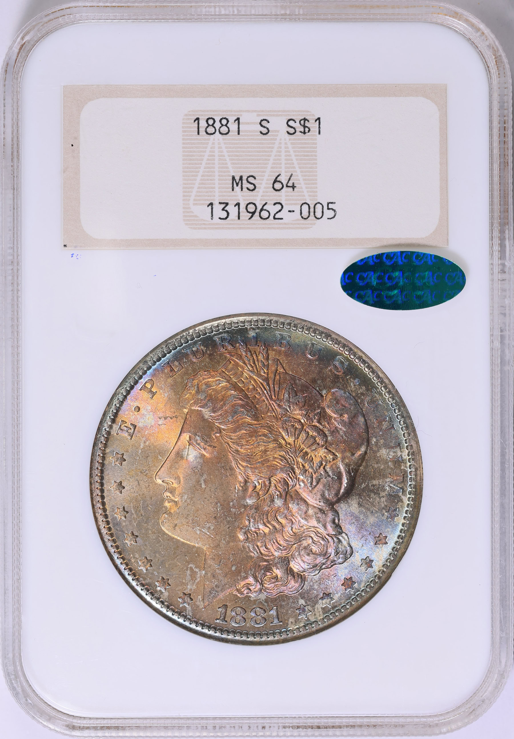 1881-S Morgan Silver Dollar NGC MS-64 (CAC Green) (Toned) OH (Item 1786260) | GreatCollections ...