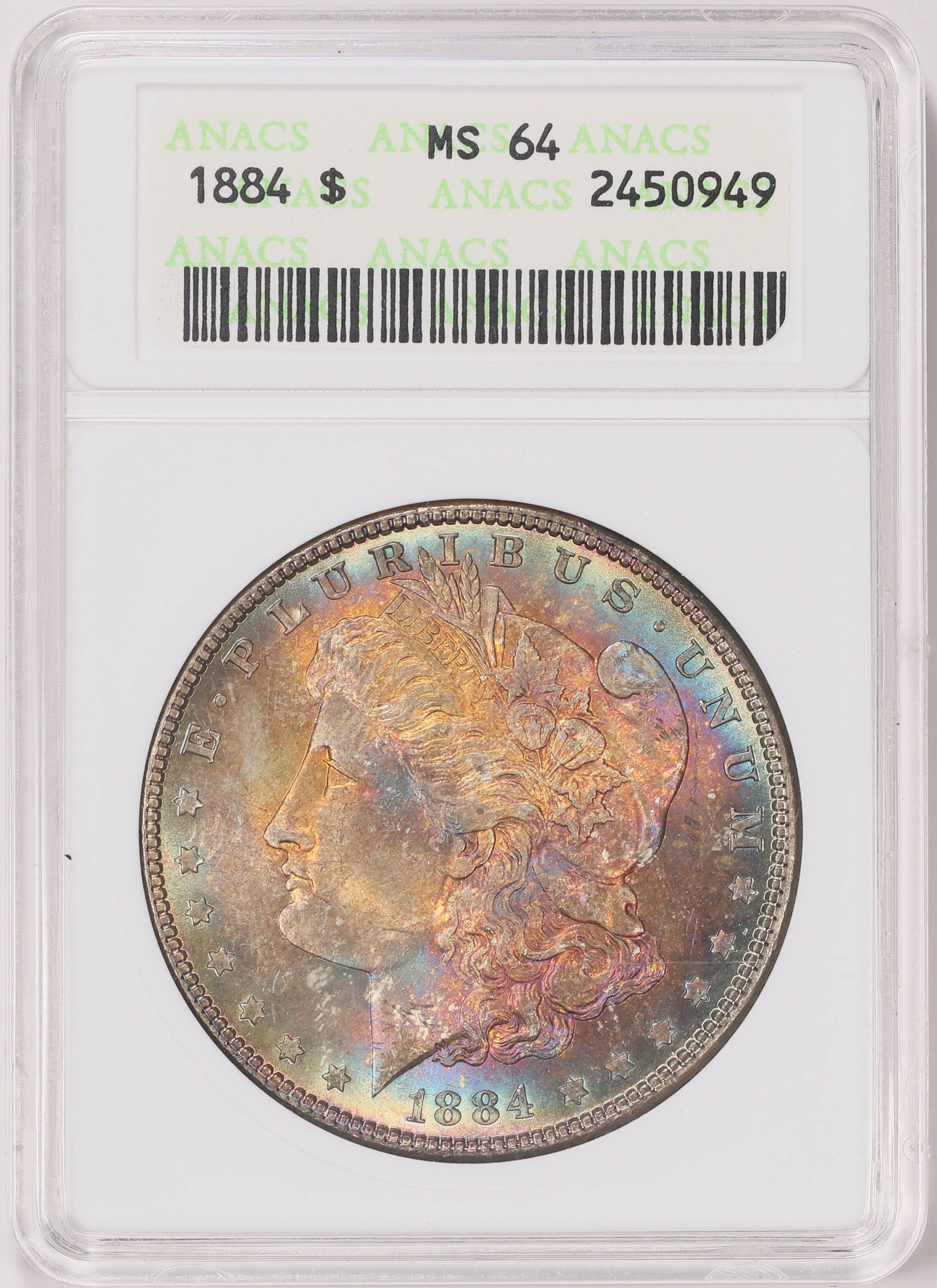 1884 Morgan Silver Dollar ANACS MS-64 OH (Toned) (Item 1786264) | GreatCollections Coin Auctions