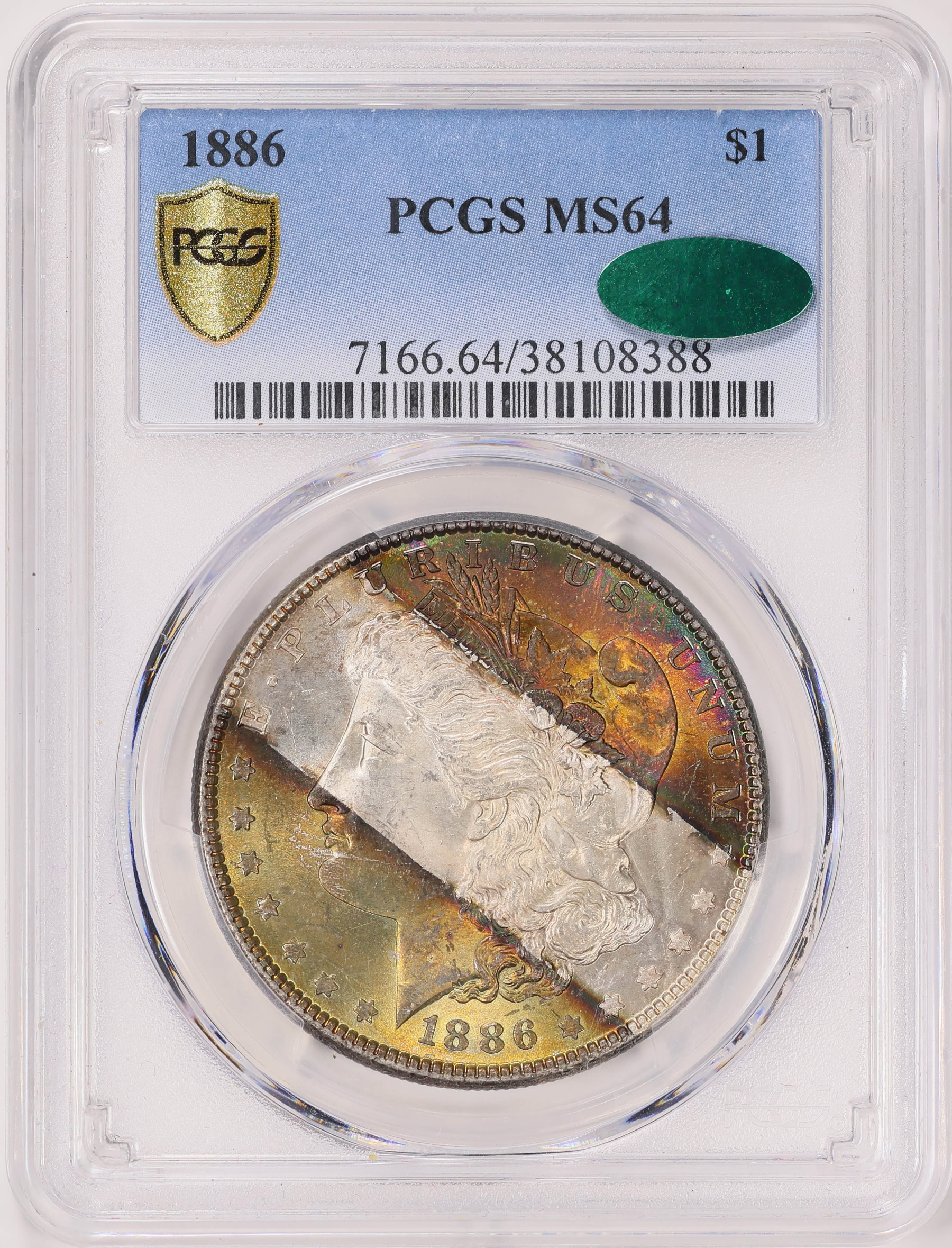 1886 Morgan Silver Dollar PCGS MS-64 (CAC Green) (Toned) (Item 1786271) | GreatCollections Coin ...