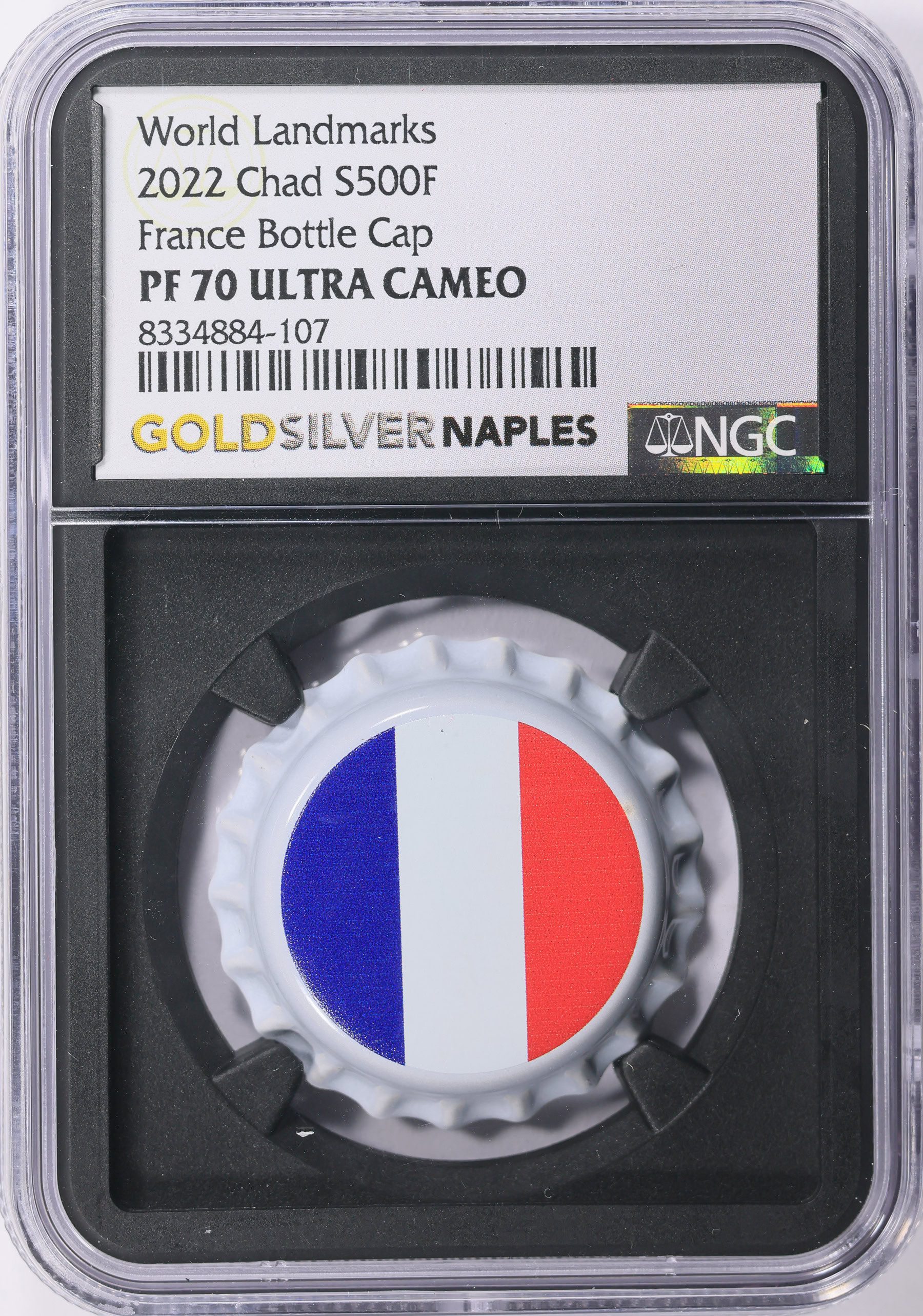 Chad 2022 Colorized Silver 500 Francs World Landmarks France Bottle Cap ...