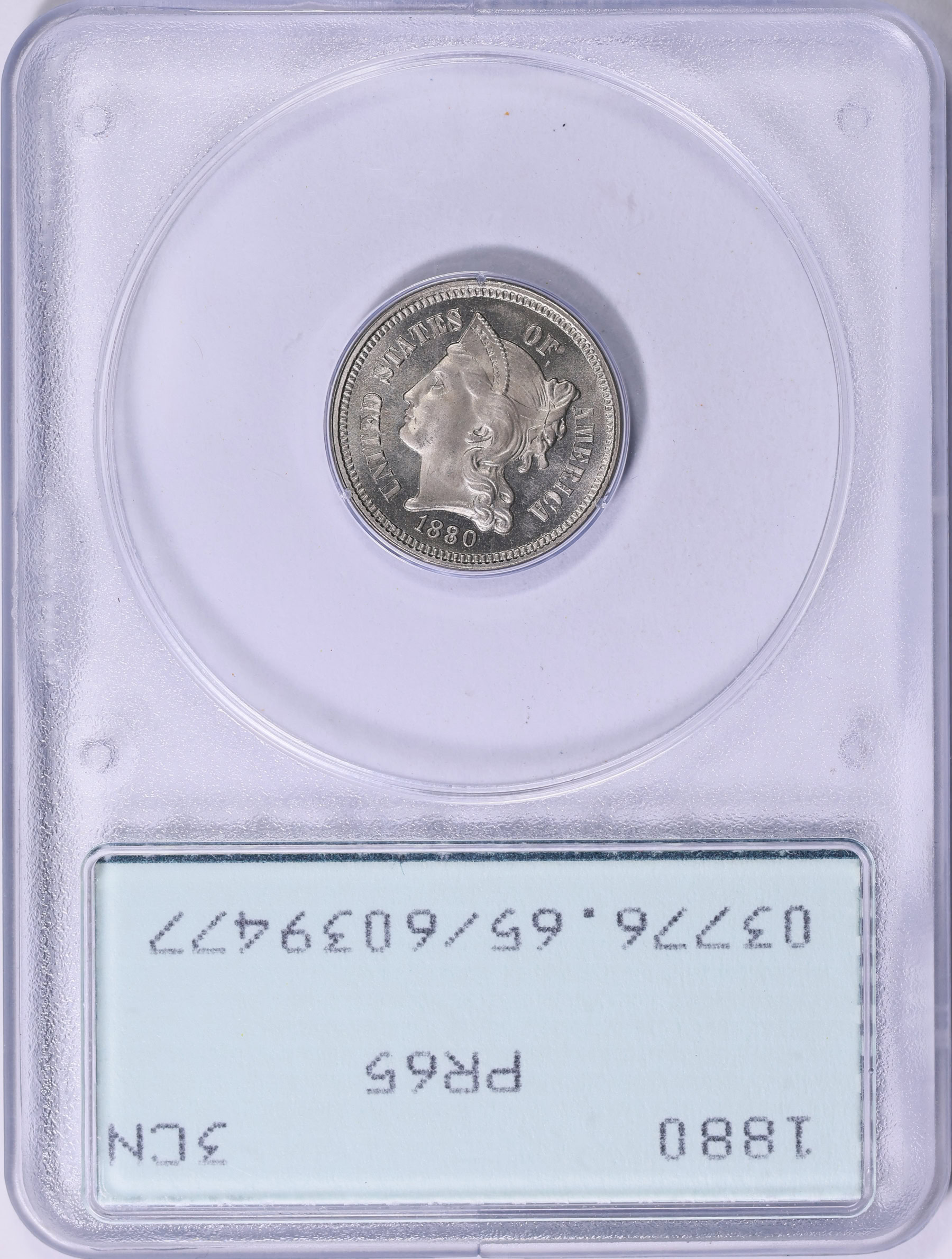 1880 Nickel Three-Cent Piece PCGS Proof-65 OGH (1st Gen) (Item 1786339) | GreatCollections Coin ...