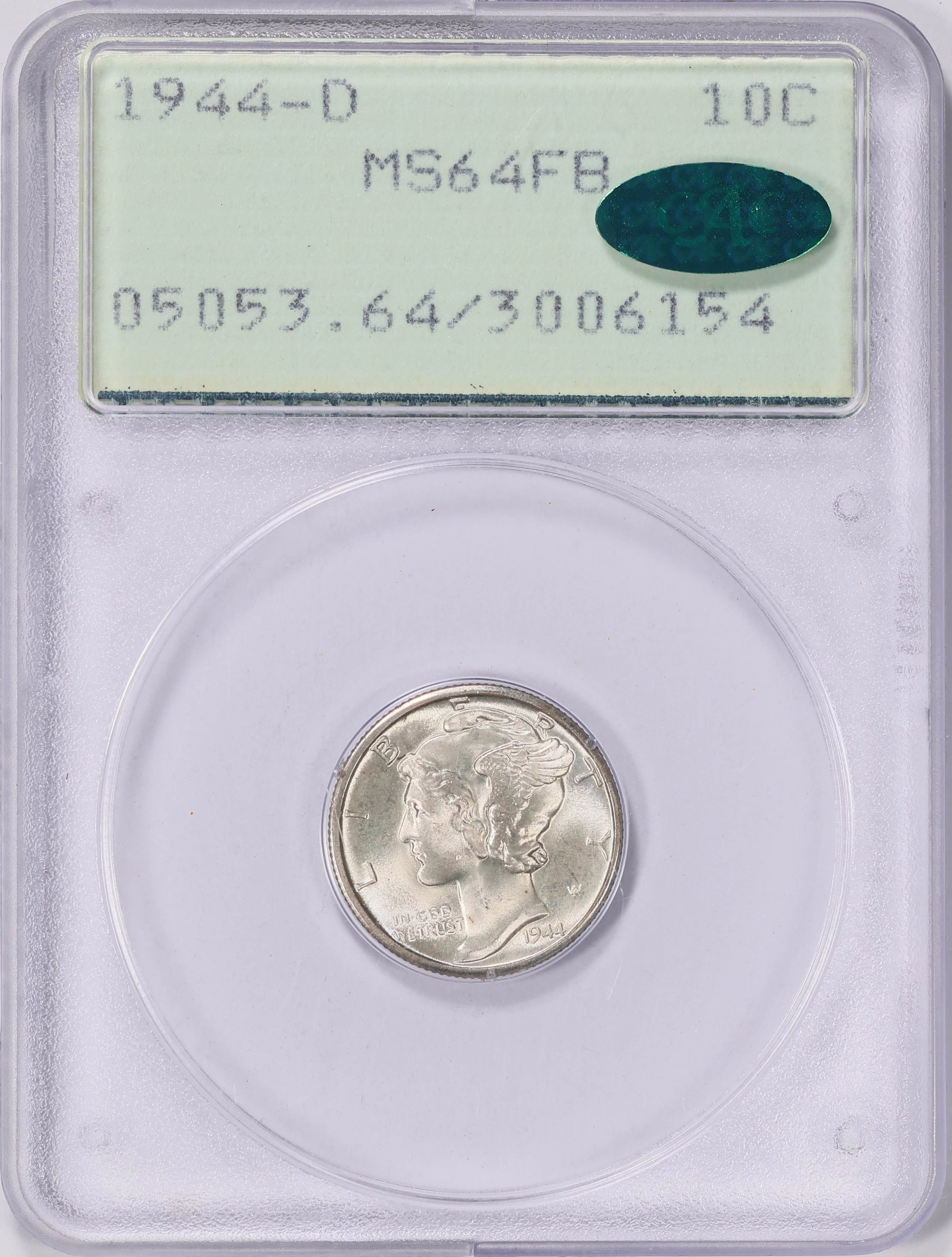 1944-D Mercury Dime PCGS MS-64 FB (CAC Green) OGH (1st Gen) (Item 1786362) | GreatCollections ...