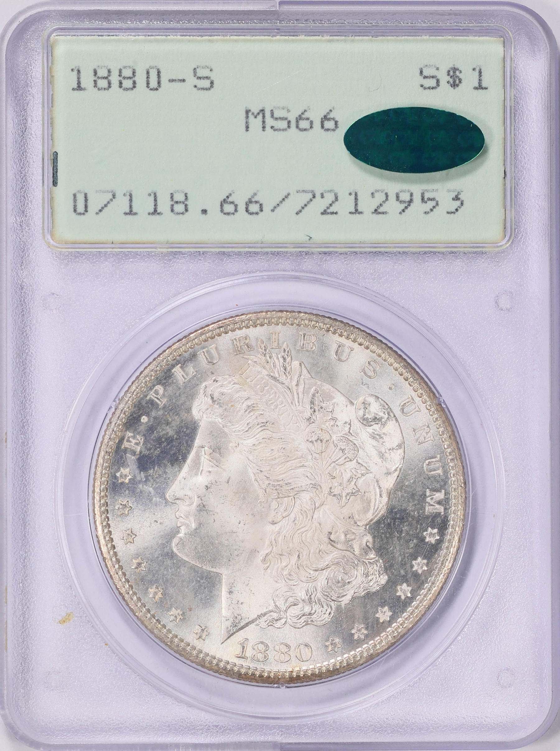 1880-S Morgan Silver Dollar PCGS MS-66 (CAC Green) OGH (1st Gen) (Item 1786381 ...