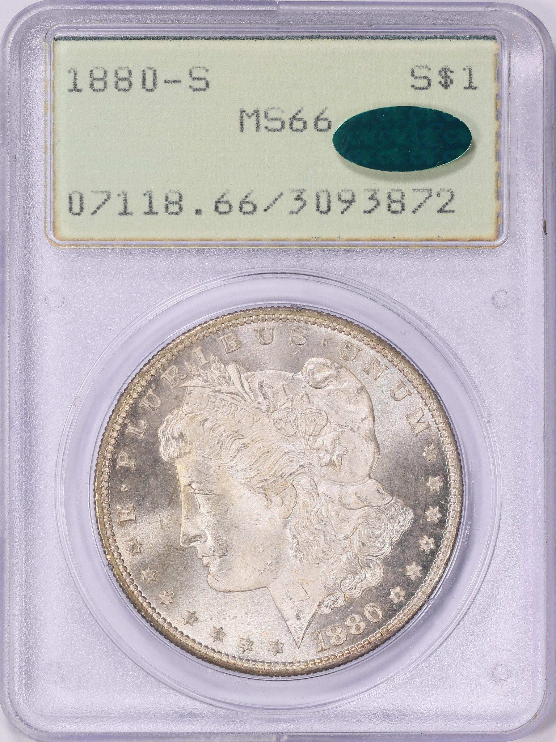 1880-S Morgan Silver Dollar PCGS MS-66 (CAC Green) OGH (1st Gen) (Item 1786382 ...