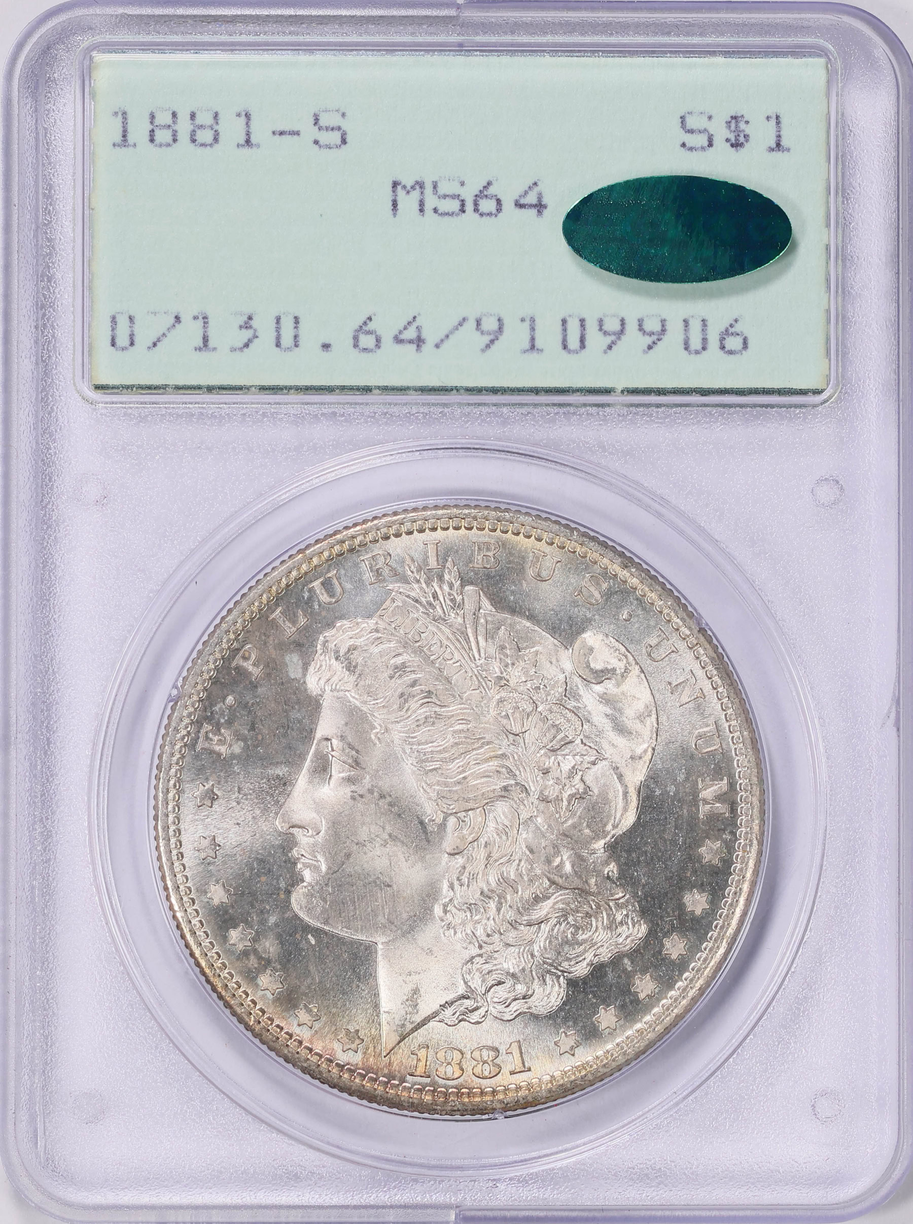 1881-S Morgan Silver Dollar PCGS MS-64 (CAC Green) OGH (1st Gen) (Item 1786384 ...