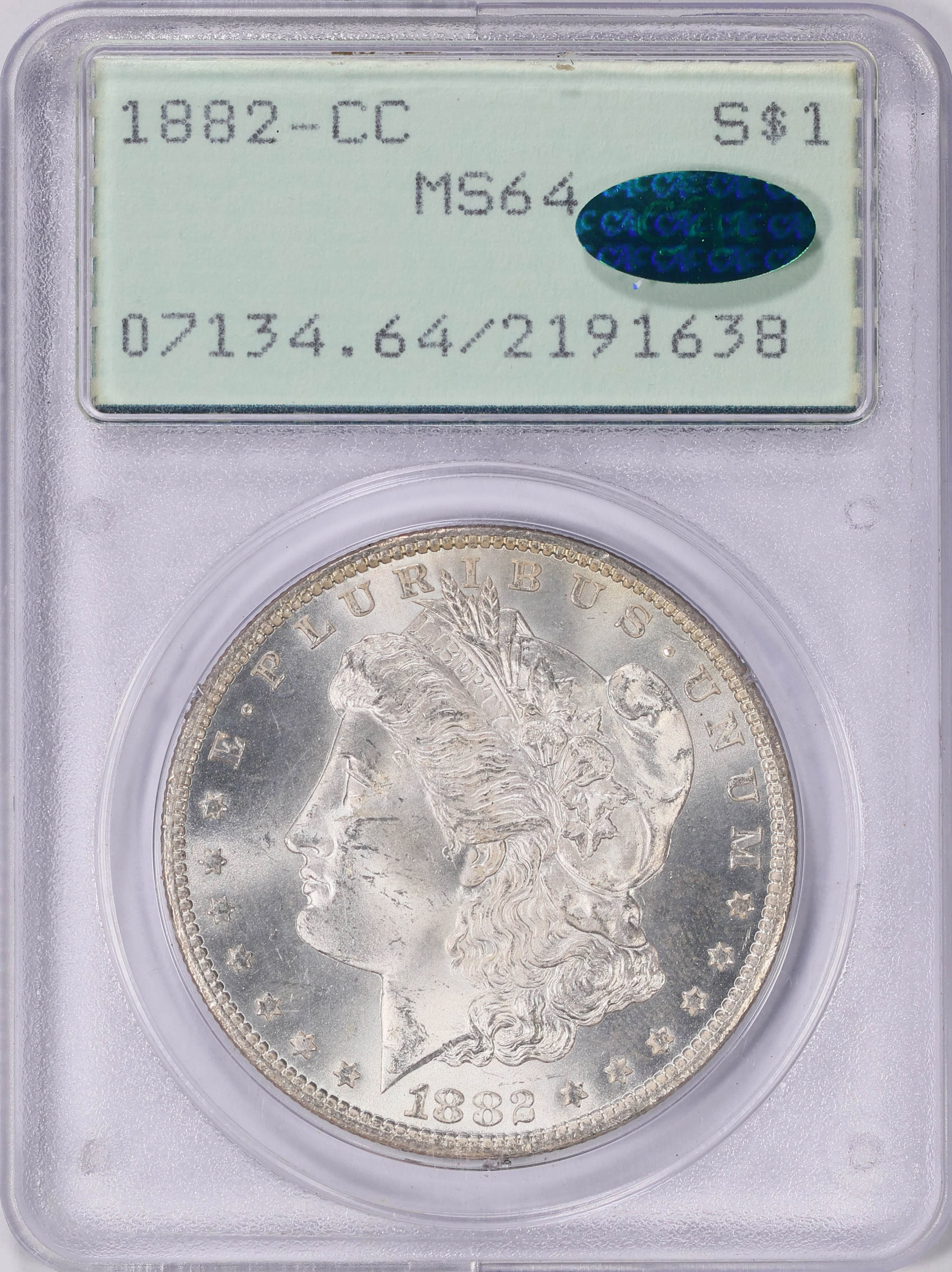 1882-CC Morgan Silver Dollar PCGS MS-64 (CAC Green) OGH (1st Gen) (Item 1786387 ...