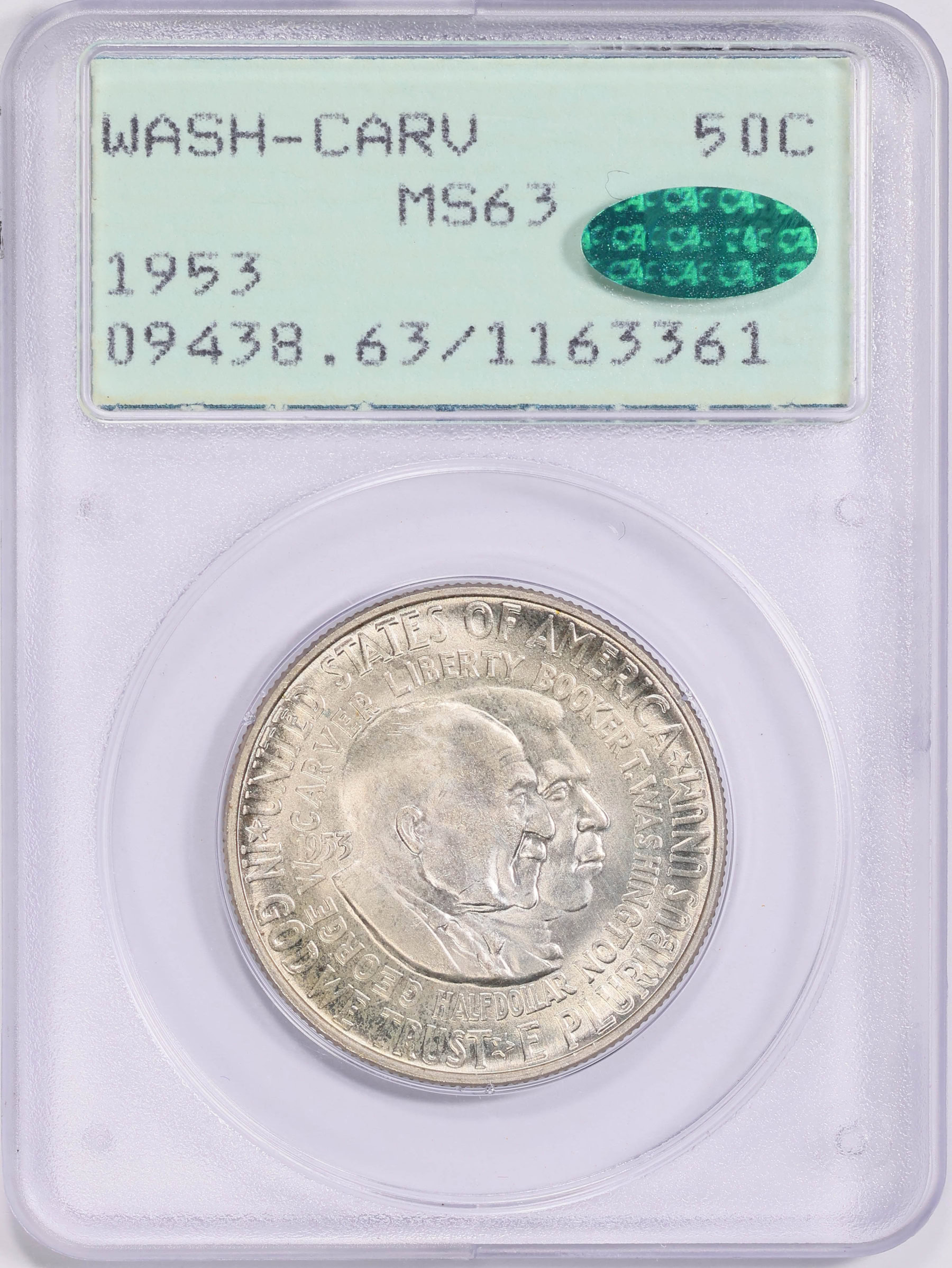 1953 Carver/Washington Commemorative Half Dollar PCGS MS-63 (CAC Green) OGH (1st Gen) (Item ...