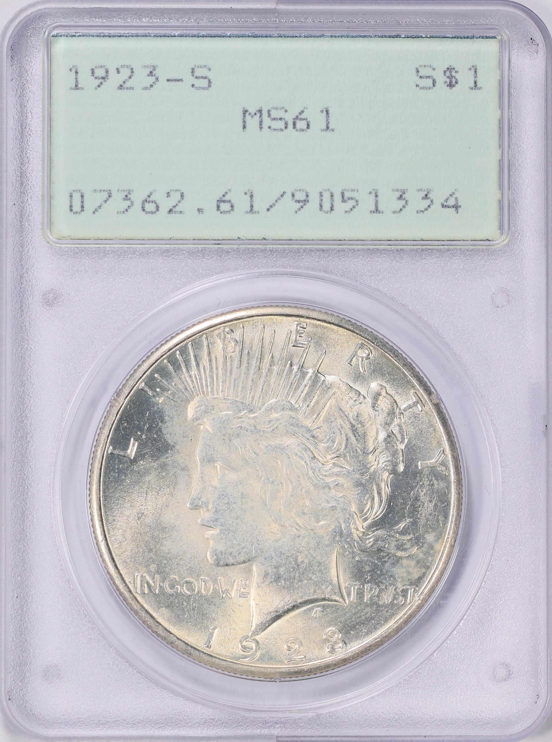 1923-S Peace Silver Dollar PCGS MS-61 OGH (1st Gen) (Item 1786424) | GreatCollections Coin Auctions