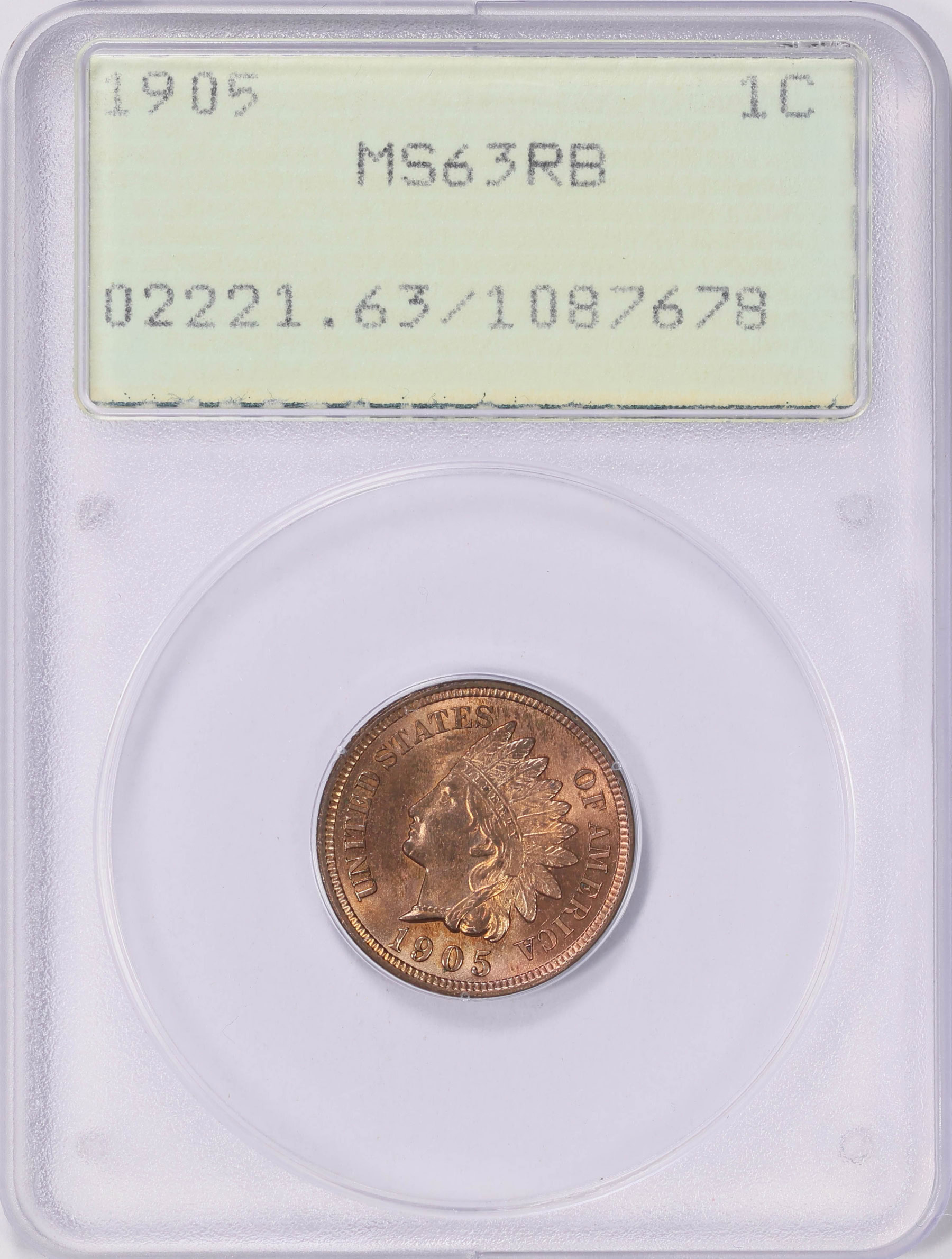 1905 Indian Cent PCGS MS-63 RB OGH (1st Gen) (Item 1786458) | GreatCollections Coin Auctions