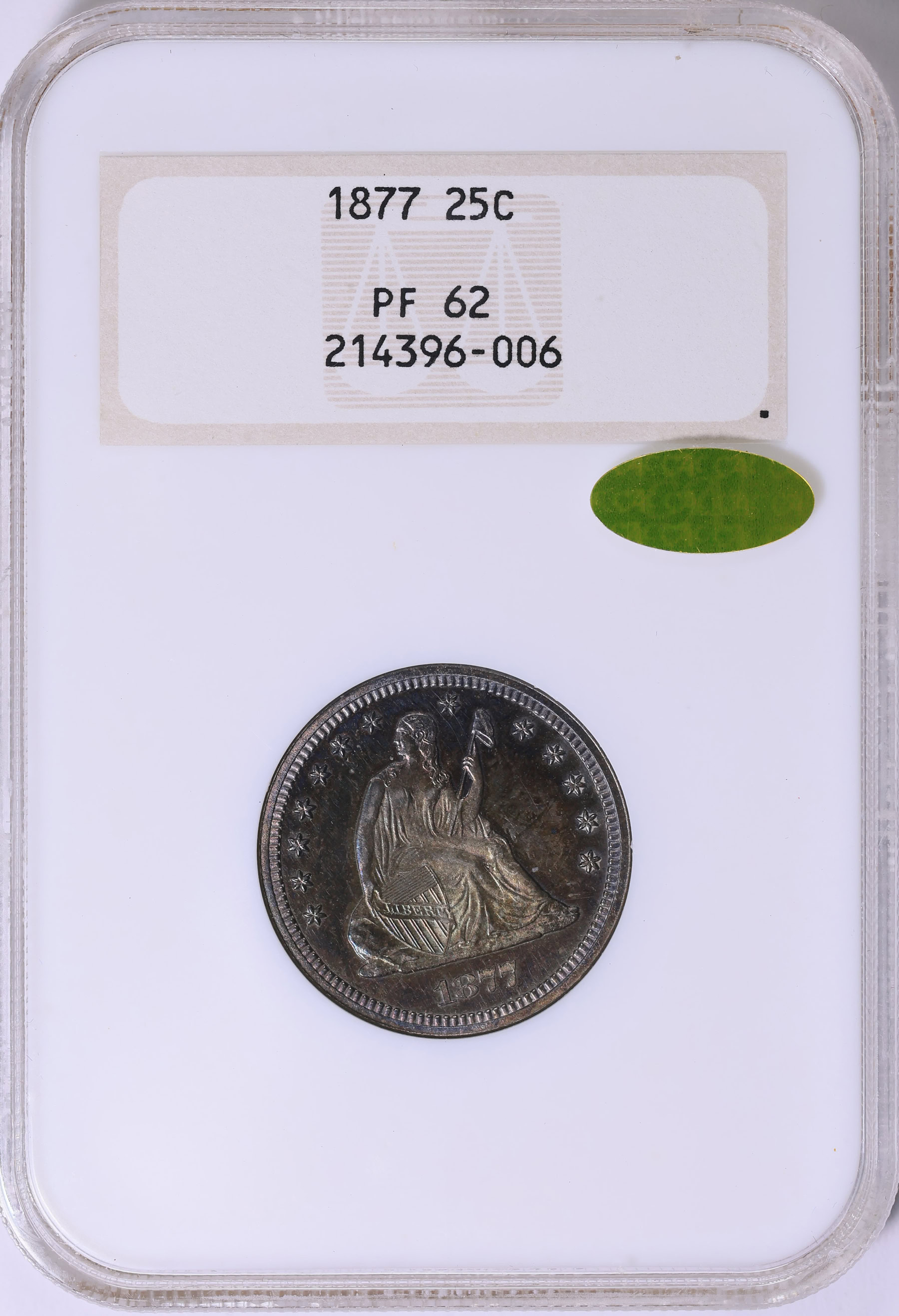 1877 Seated Liberty Quarter NGC Proof-62 (CAC Gold) (Toned) OH (Item 1786474) | GreatCollections ...