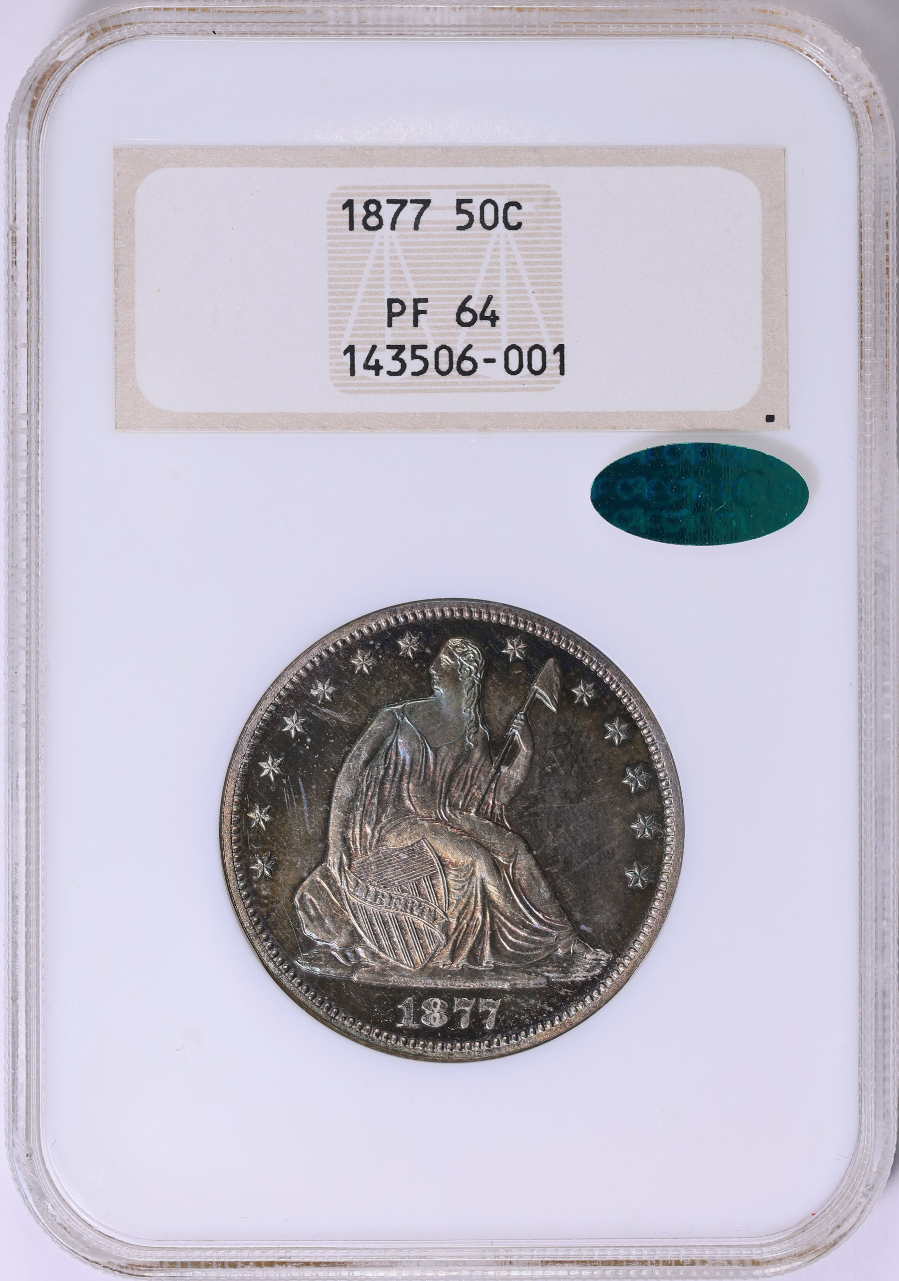 1877 Seated Liberty Half Dollar NGC Proof-64 (CAC Green) (Toned) OH (Item 1786475 ...