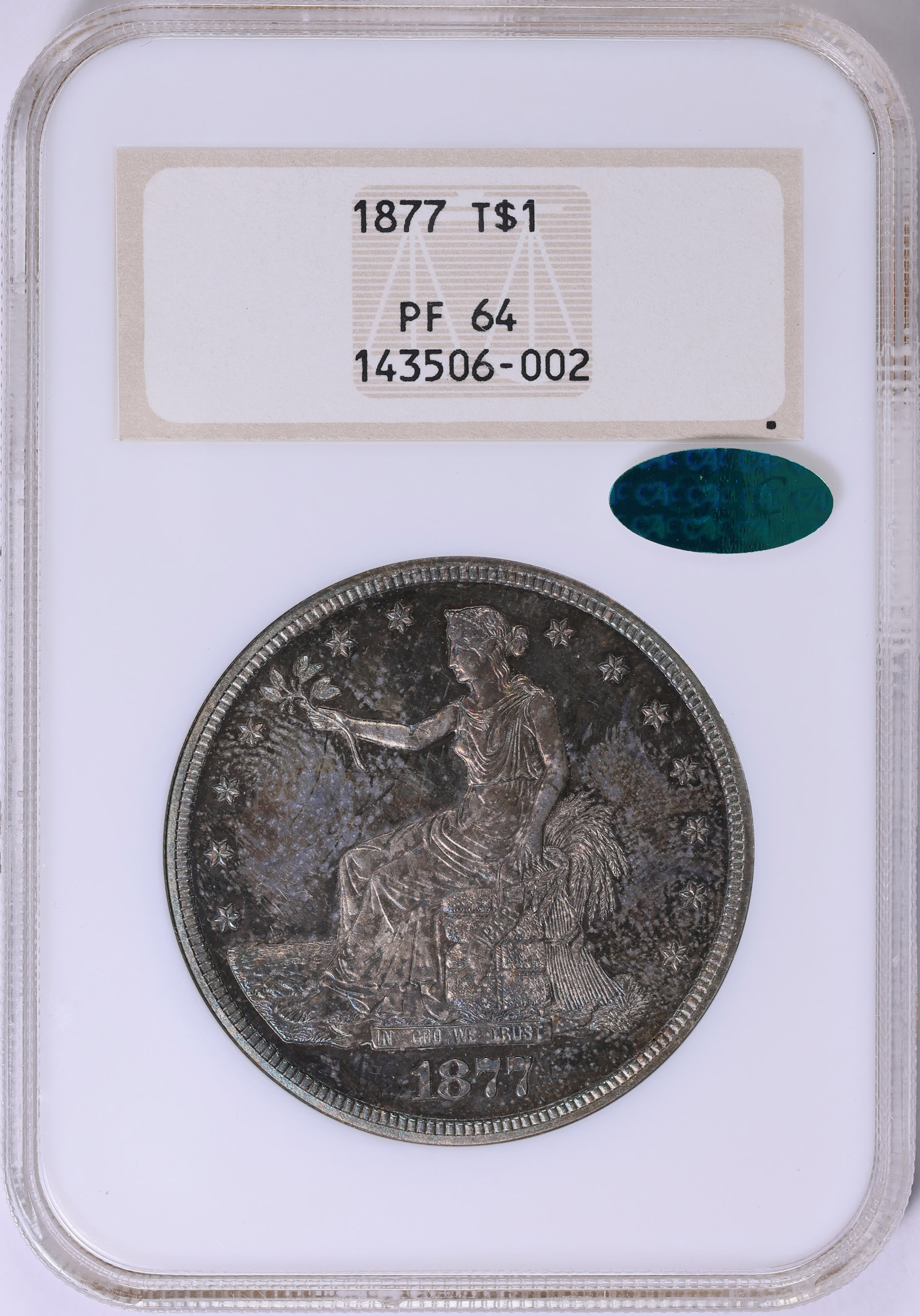 1877 Trade Silver Dollar NGC Proof-64 (CAC Green) (Toned) OH (Item 1786476) | GreatCollections ...