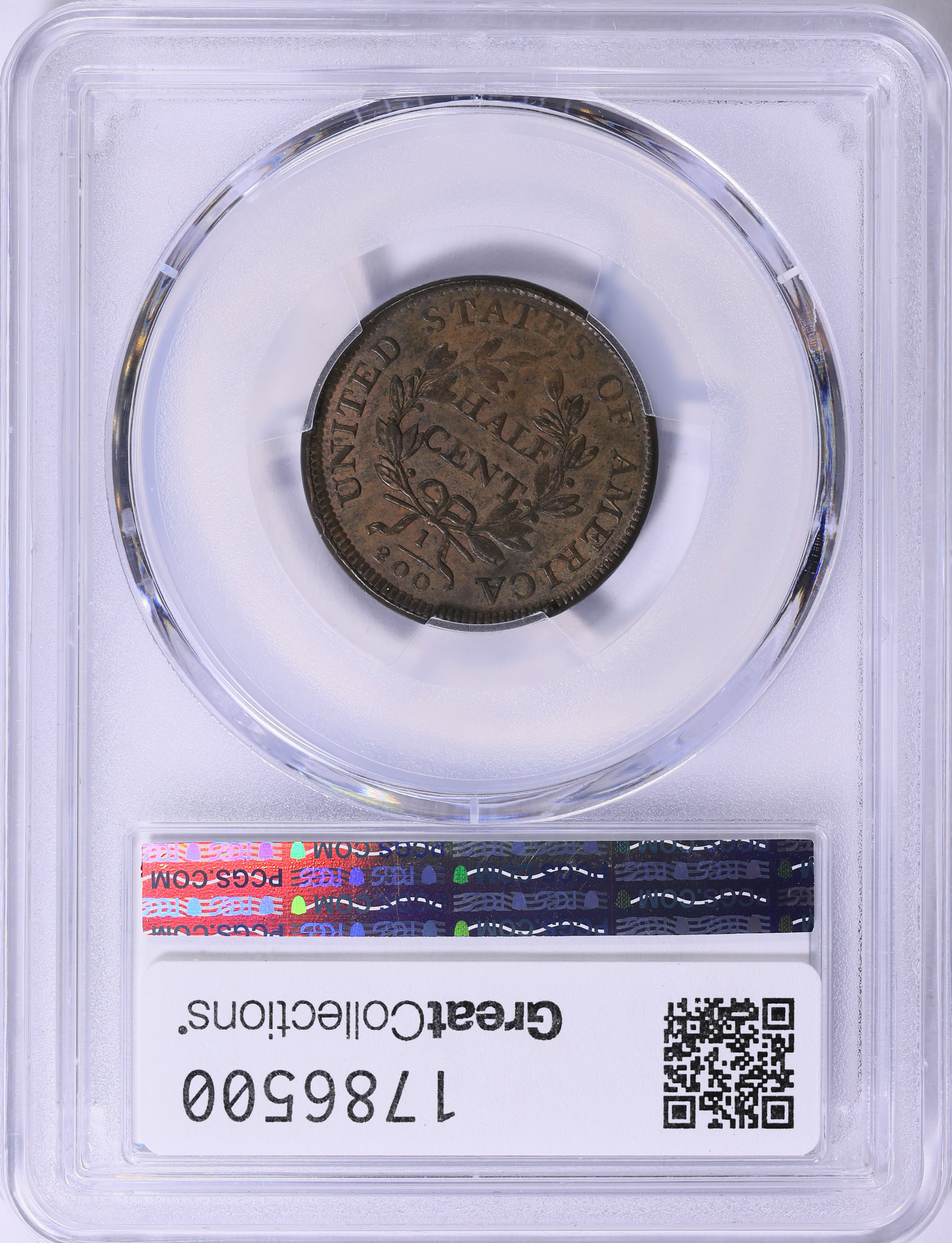 1806 Draped Bust Half Cent Large 6, Stems PCGS MS-62 BN (CAC Green) (Item 1786500 ...