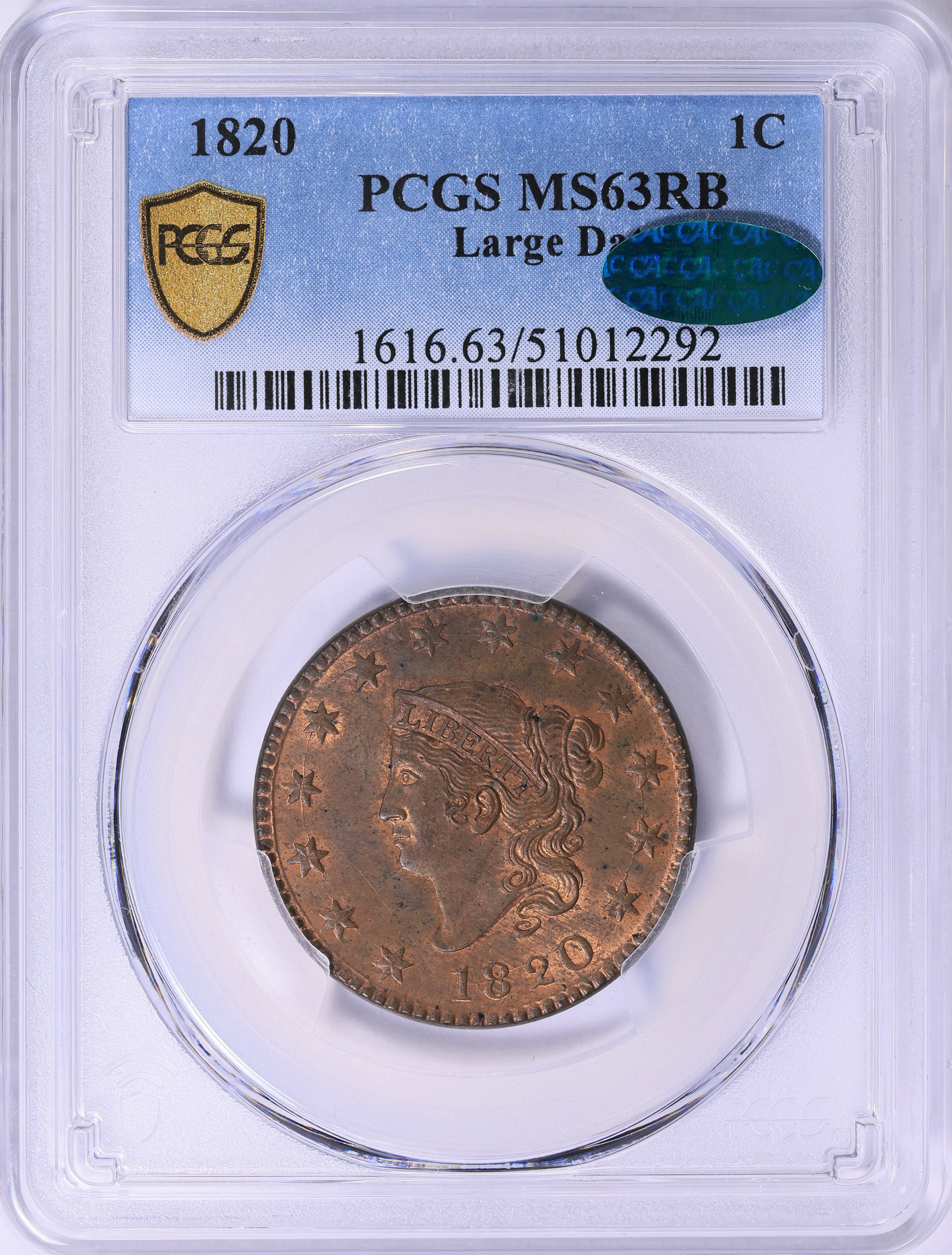 1820 Matron Cent Large Date PCGS MS-63 RB (CAC Green) (Item 1786503) | GreatCollections Coin ...