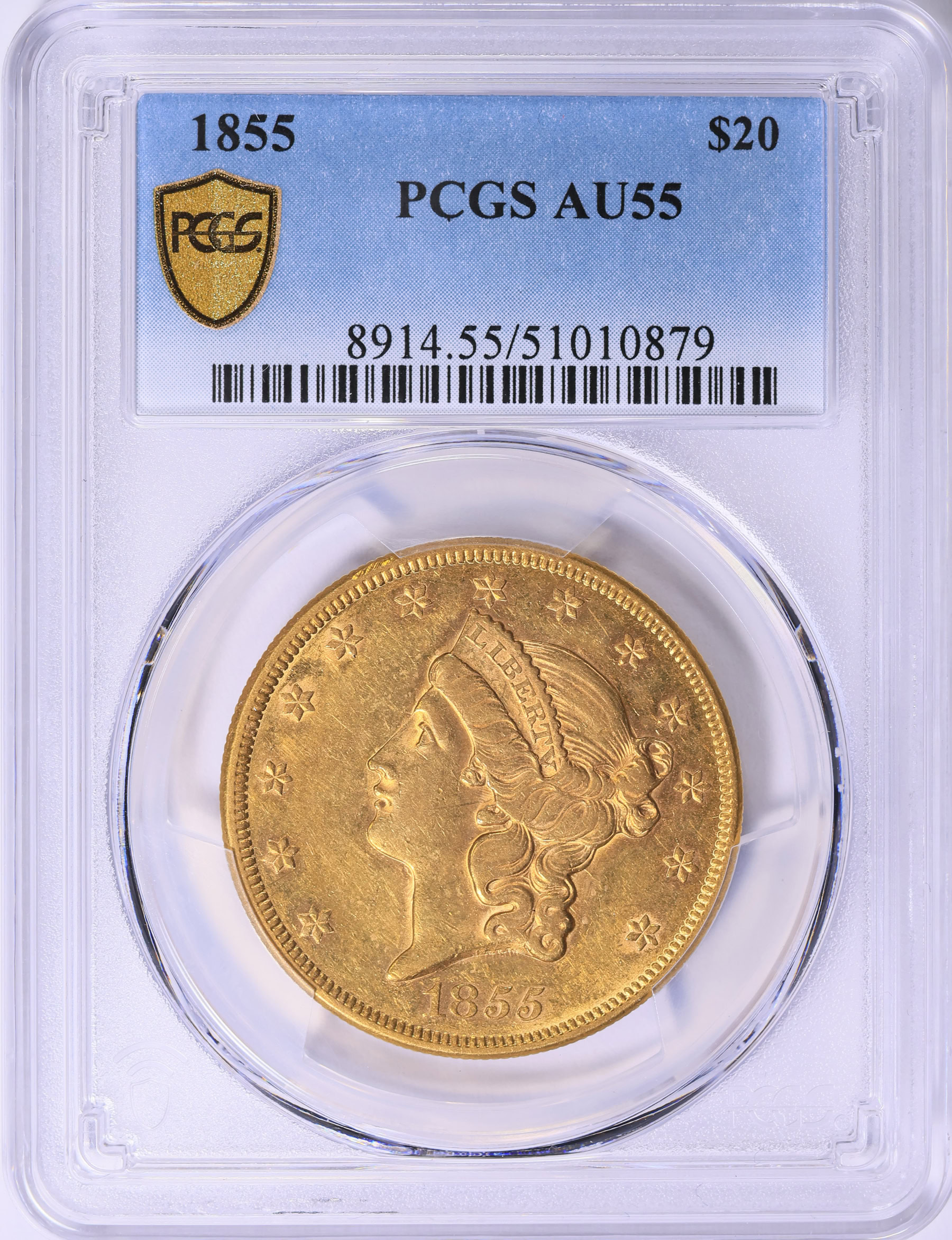 1855 Liberty Gold Double Eagle PCGS AU-55 (Item 1786507) | GreatCollections Coin Auctions