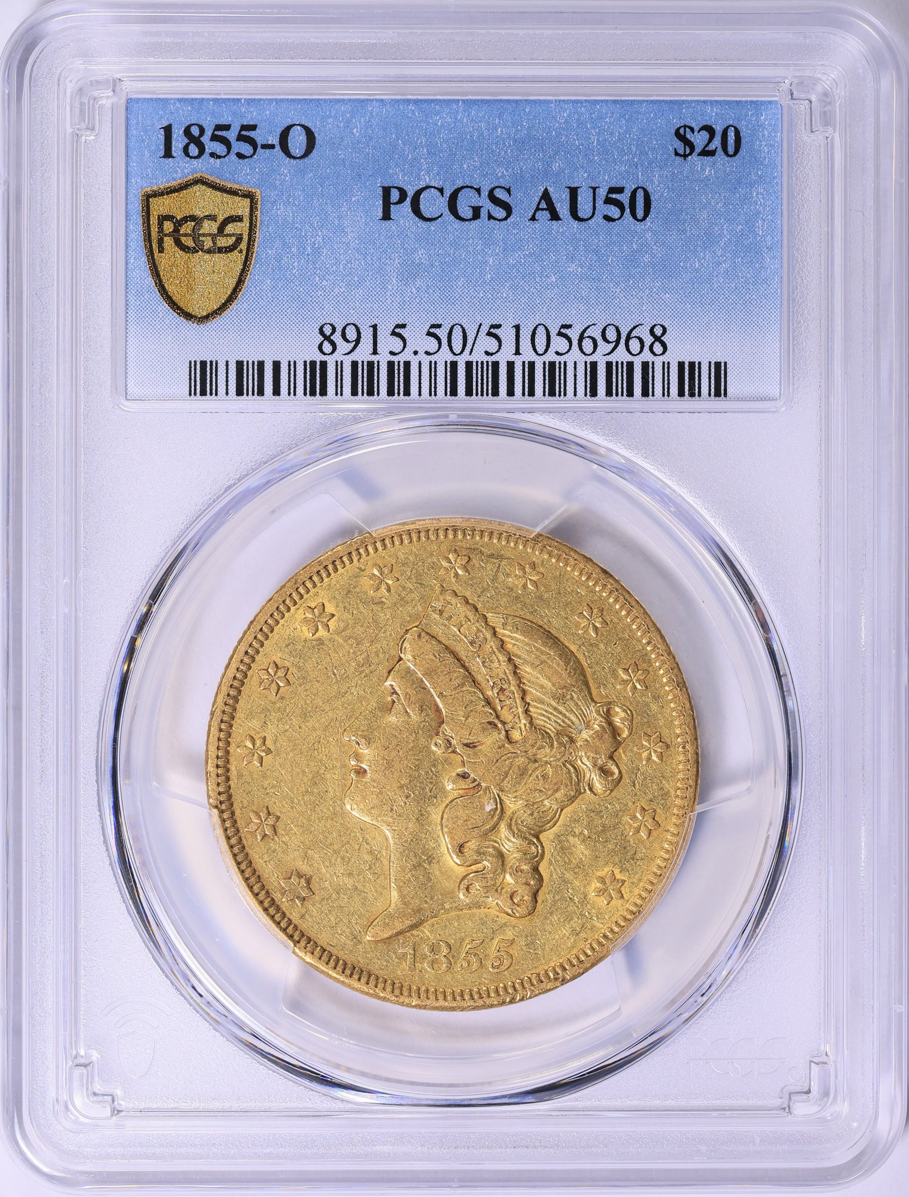 1855-O Liberty Gold Double Eagle PCGS AU-50 (Item 1786508) | GreatCollections Coin Auctions