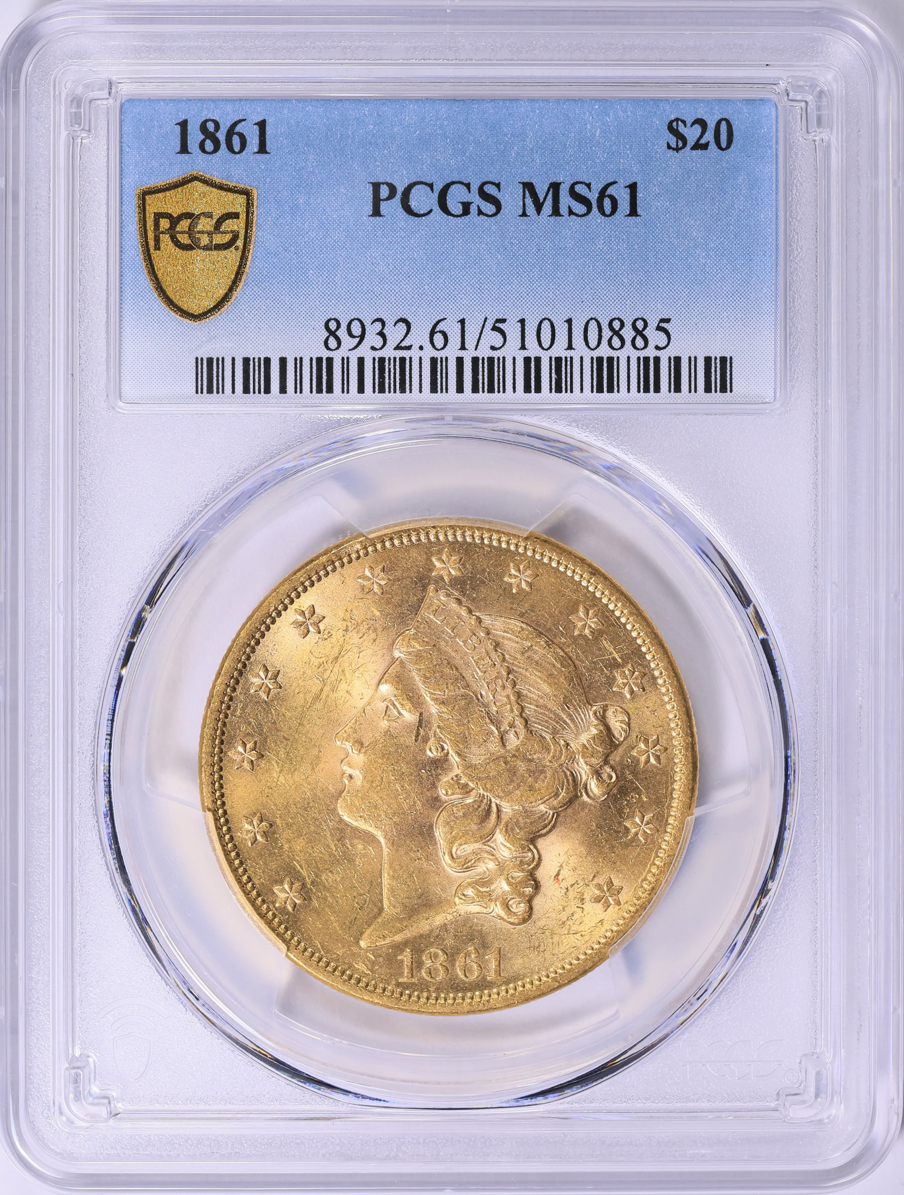 1861 Liberty Gold Double Eagle PCGS MS-61 (Item 1786514) | GreatCollections Coin Auctions