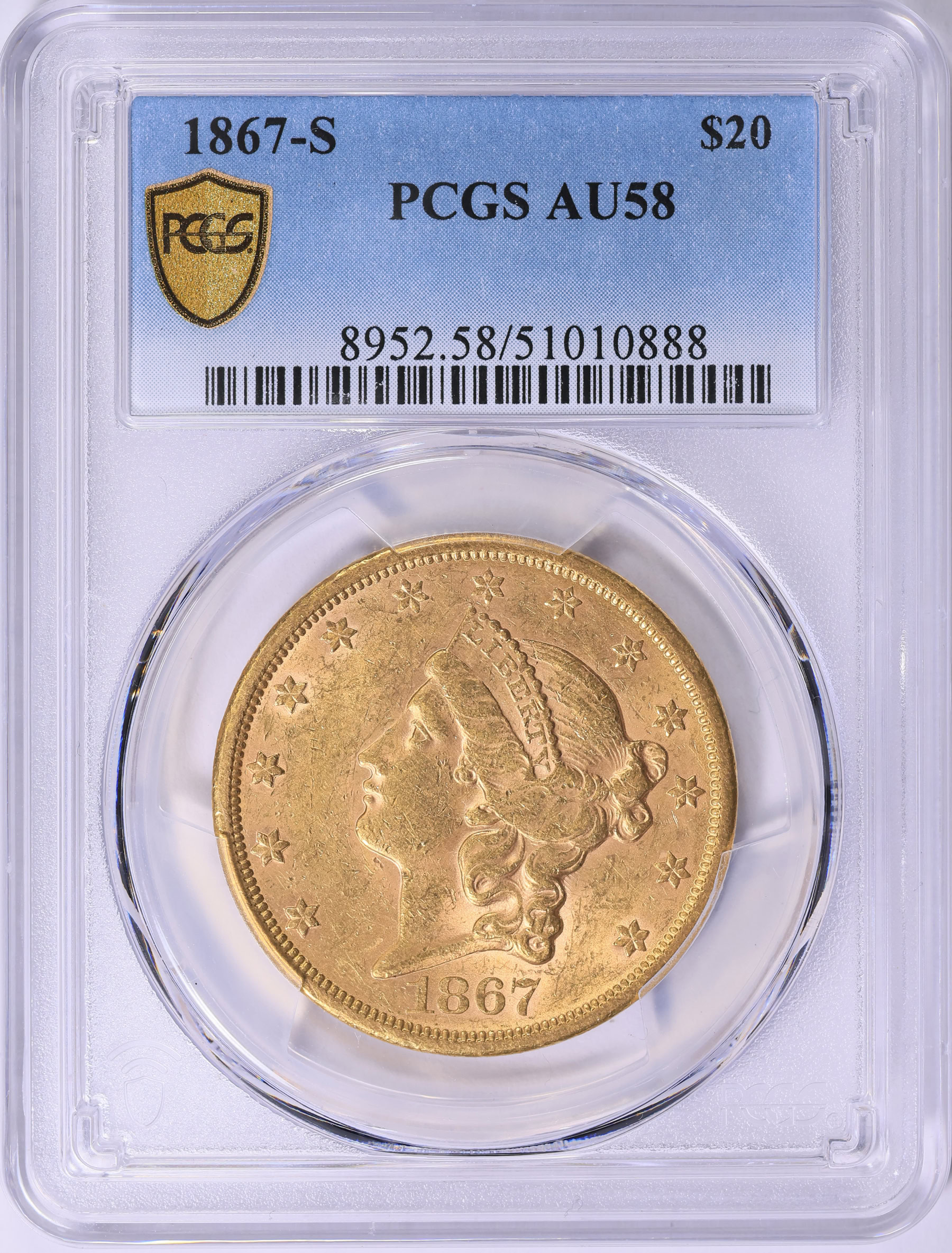 1867-S Liberty Gold Double Eagle PCGS AU-58 (Item 1786517) | GreatCollections Coin Auctions