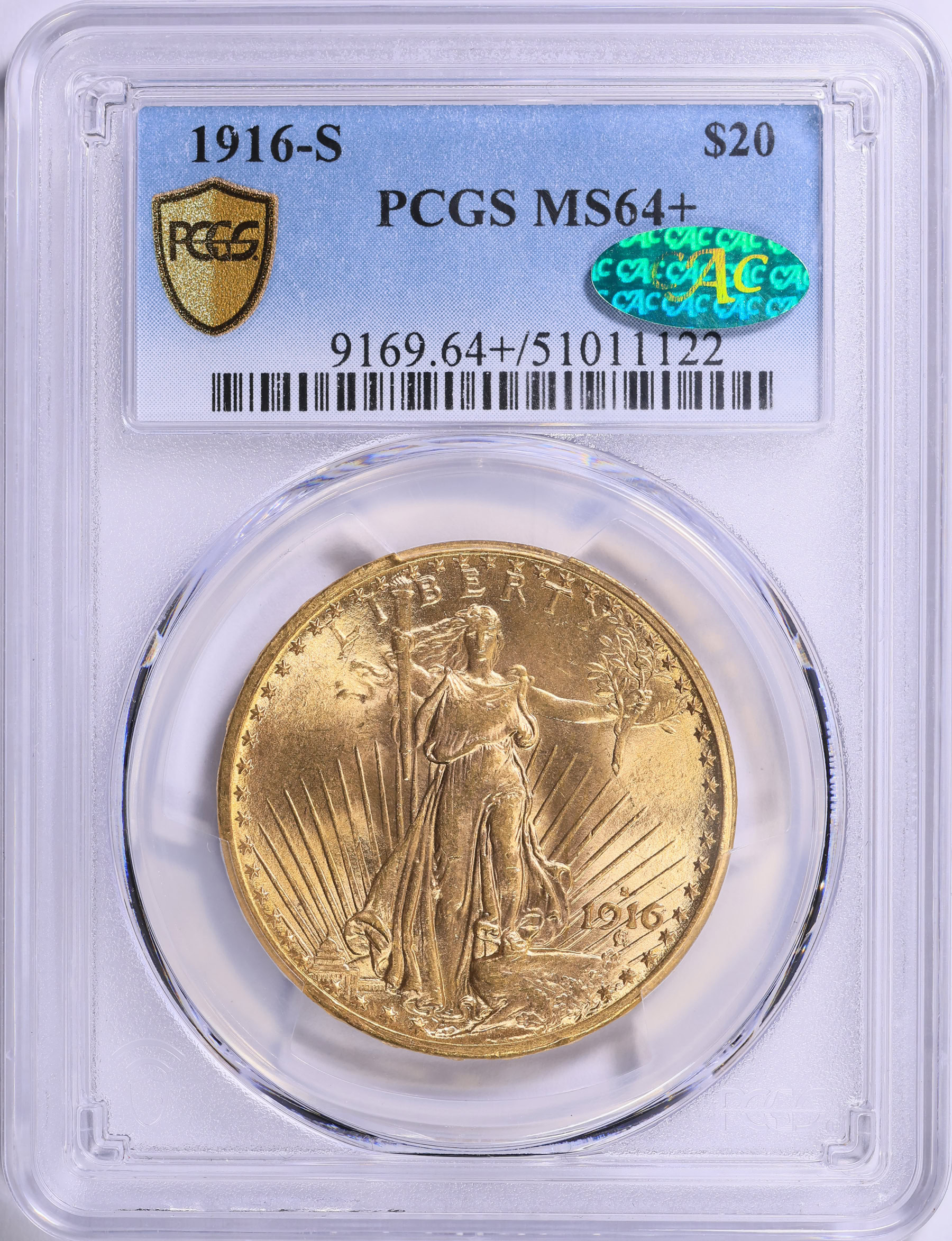 1916-S Saint-Gaudens Gold Double Eagle PCGS MS-64+ (CAC Green) (Item 1786536) | GreatCollections ...