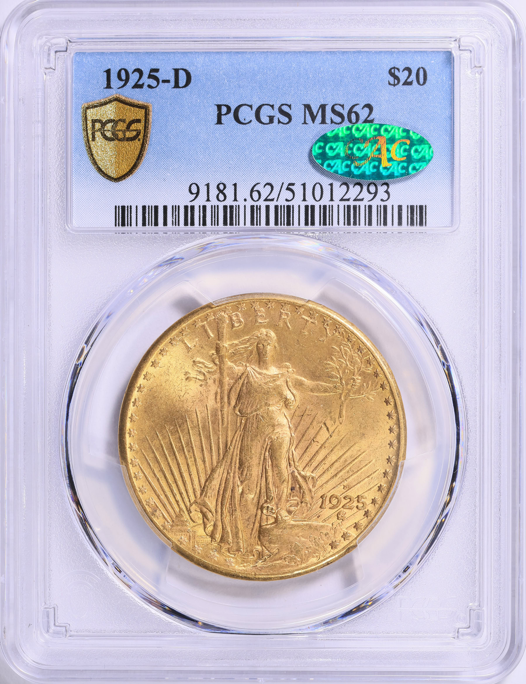 1925-D Saint-Gaudens Gold Double Eagle PCGS MS-62 (CAC Green) (Item 1786538) | GreatCollections ...