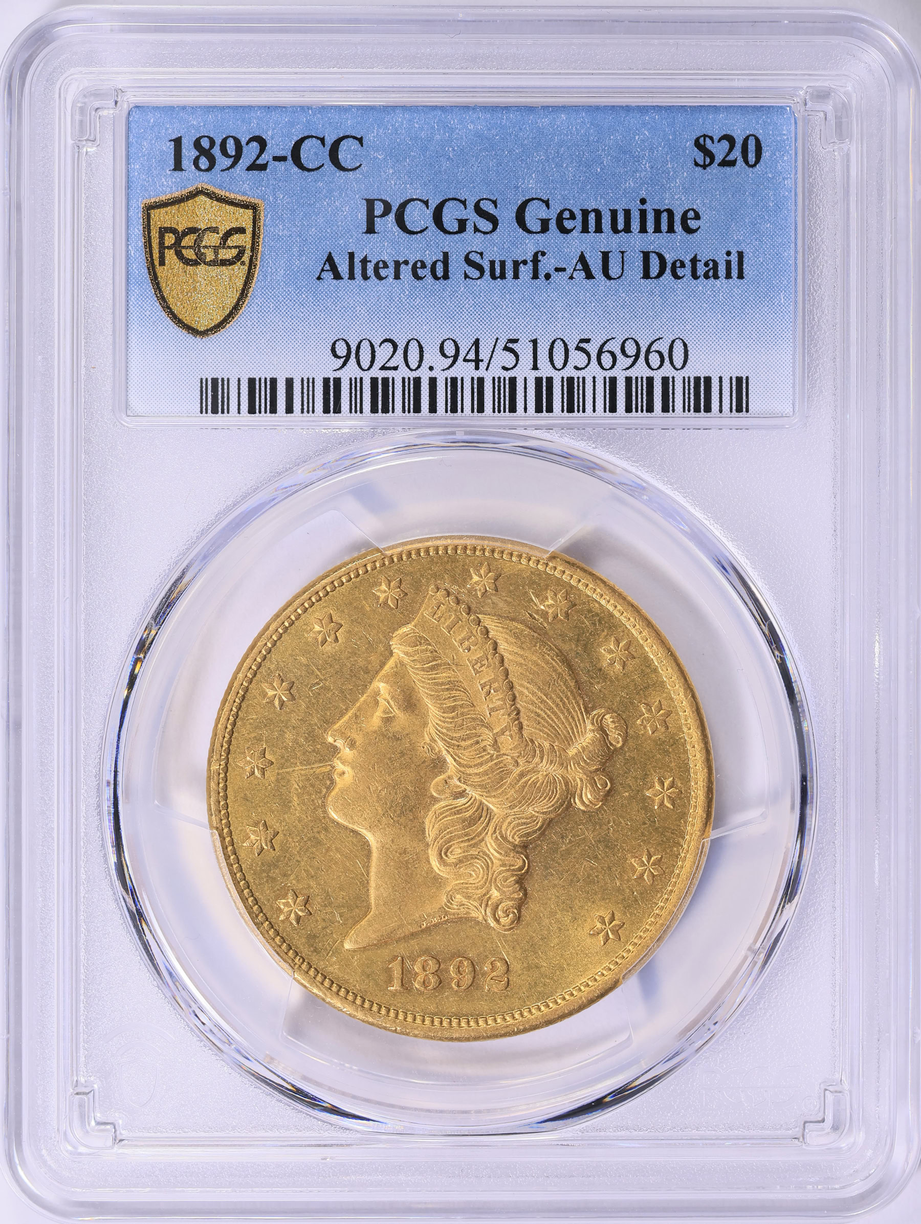 1892-CC Liberty Gold Double Eagle PCGS Genuine AU Details (Item 1786540) | GreatCollections Coin ...