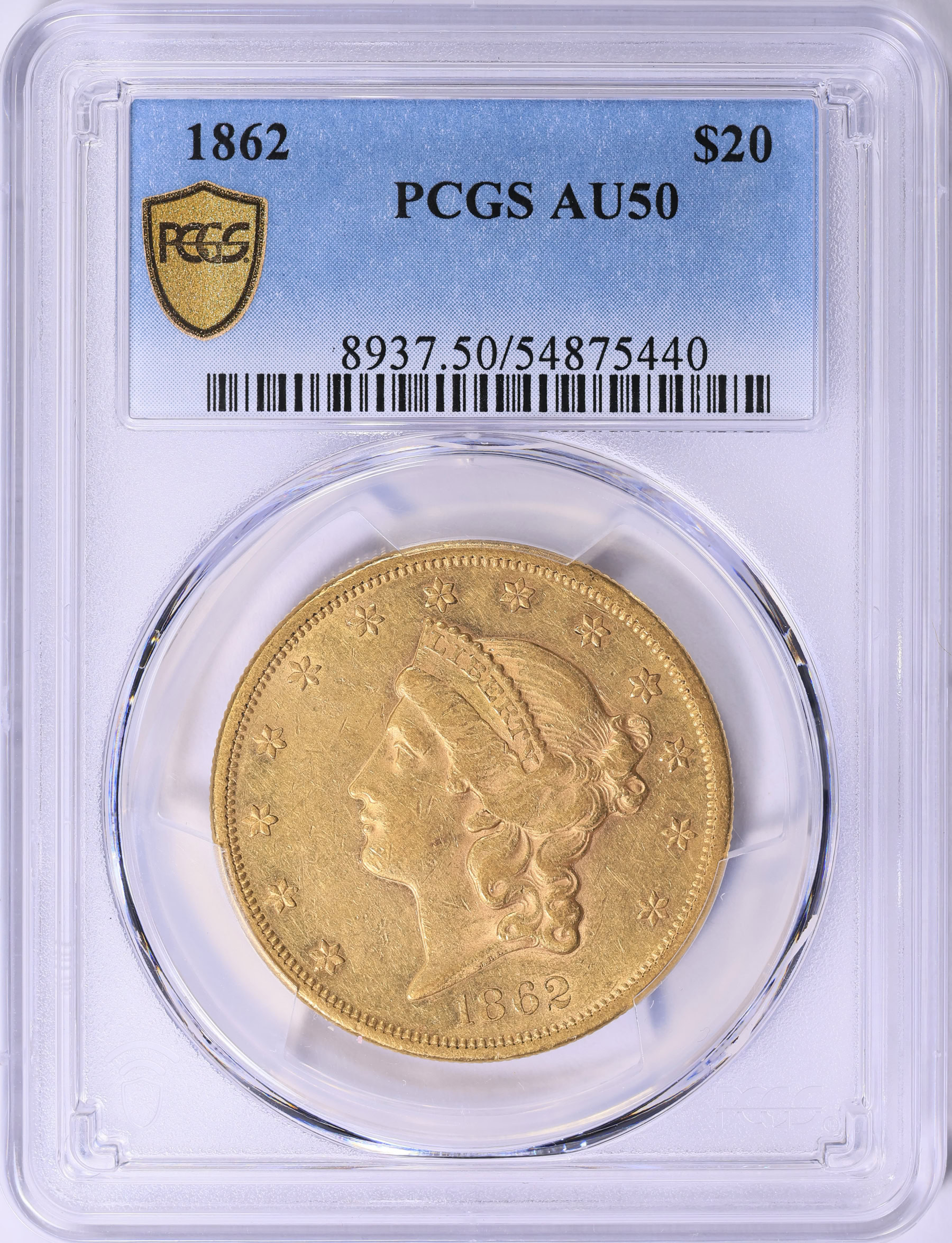 1862 Liberty Gold Double Eagle PCGS AU-50 (Item 1786551) | GreatCollections Coin Auctions