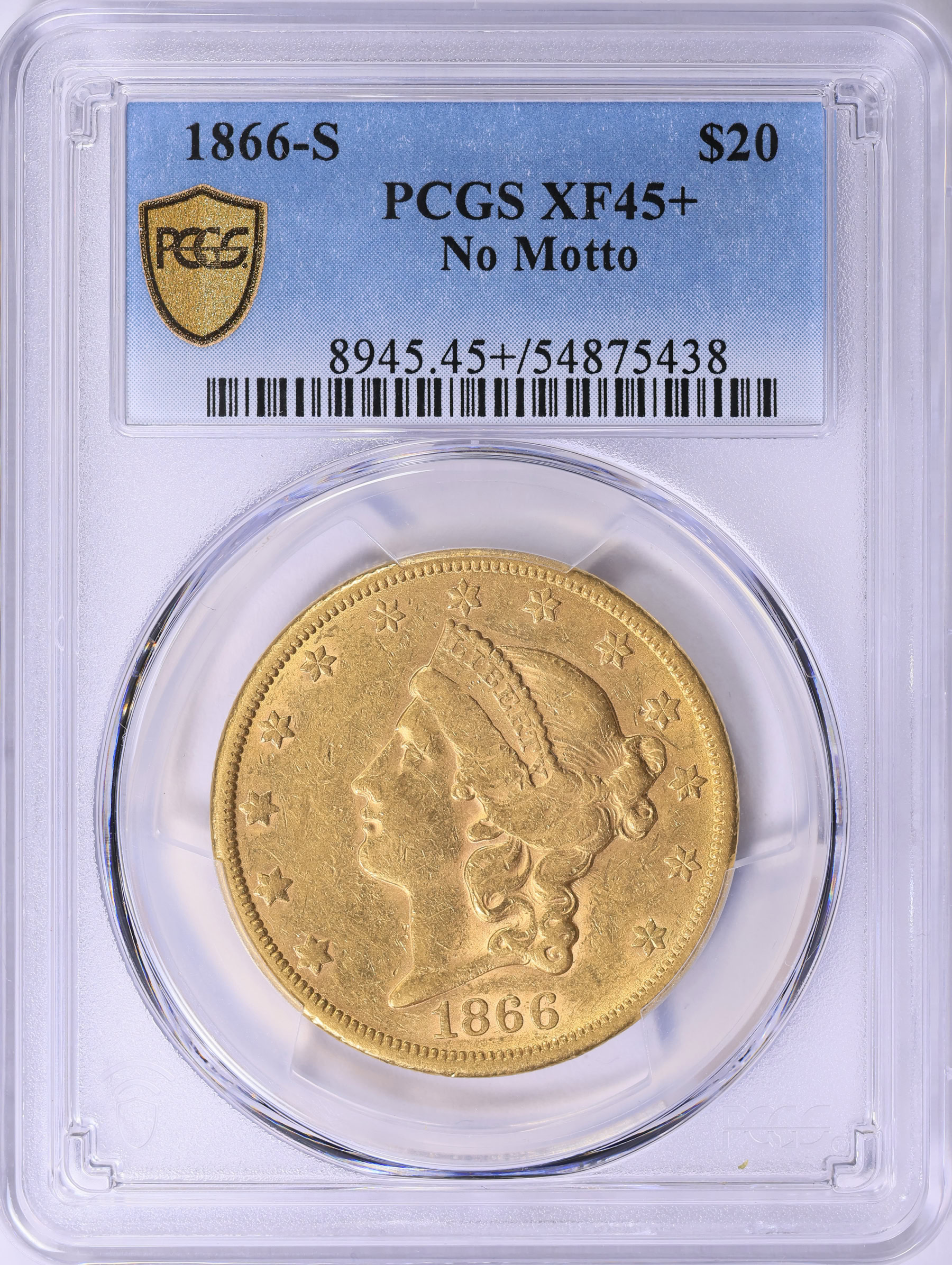 1866-S Liberty Gold Double Eagle No Motto PCGS XF-45+ (Item 1786553) | GreatCollections Coin ...