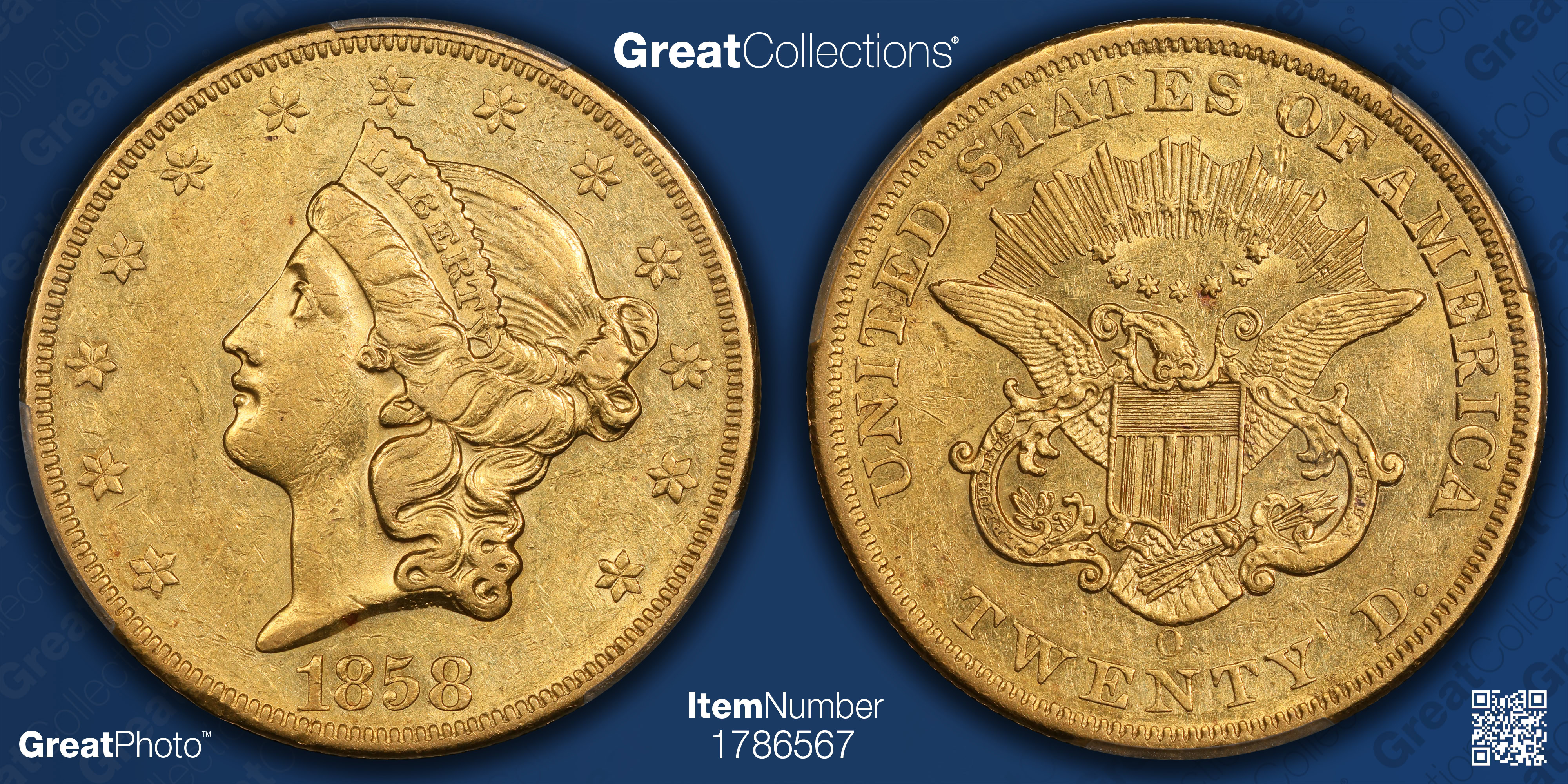 1858-O Liberty Gold Double Eagle PCGS AU-53 (Item 1786567 ...