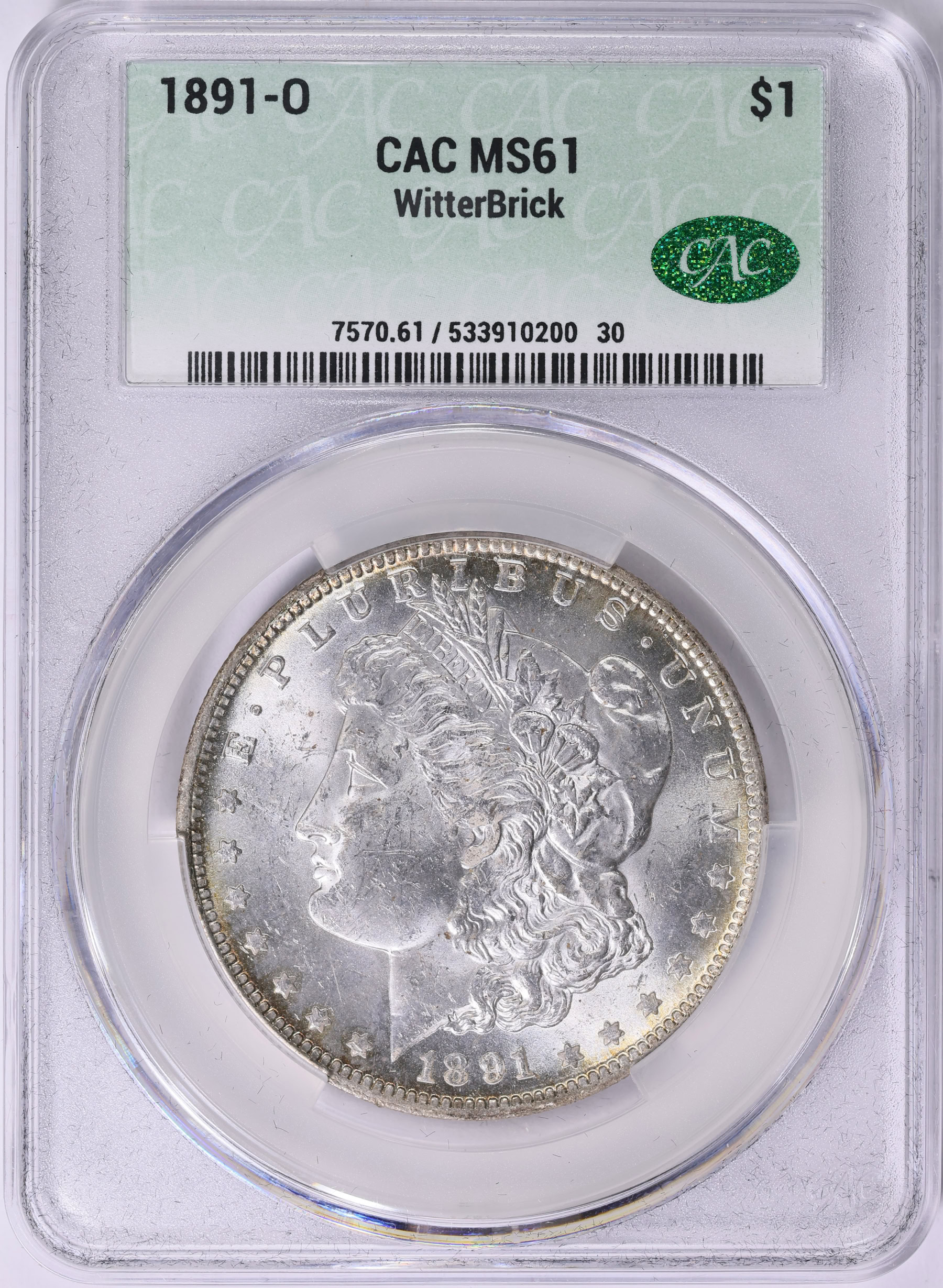 1891-O Morgan Silver Dollar CACG MS-61 (WitterBrick, Signed Seth Chandler) (Item 1786593 ...