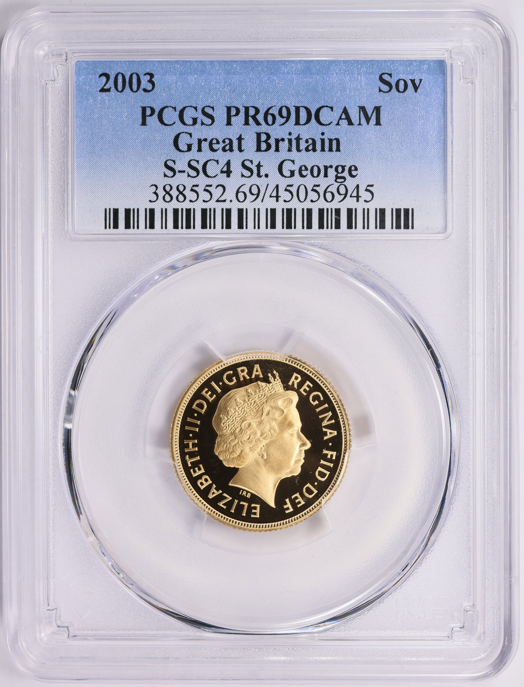 Great Britain 2003 Gold Sovereign St. George KM-1002 PCGS Proof-69 DCAM ...