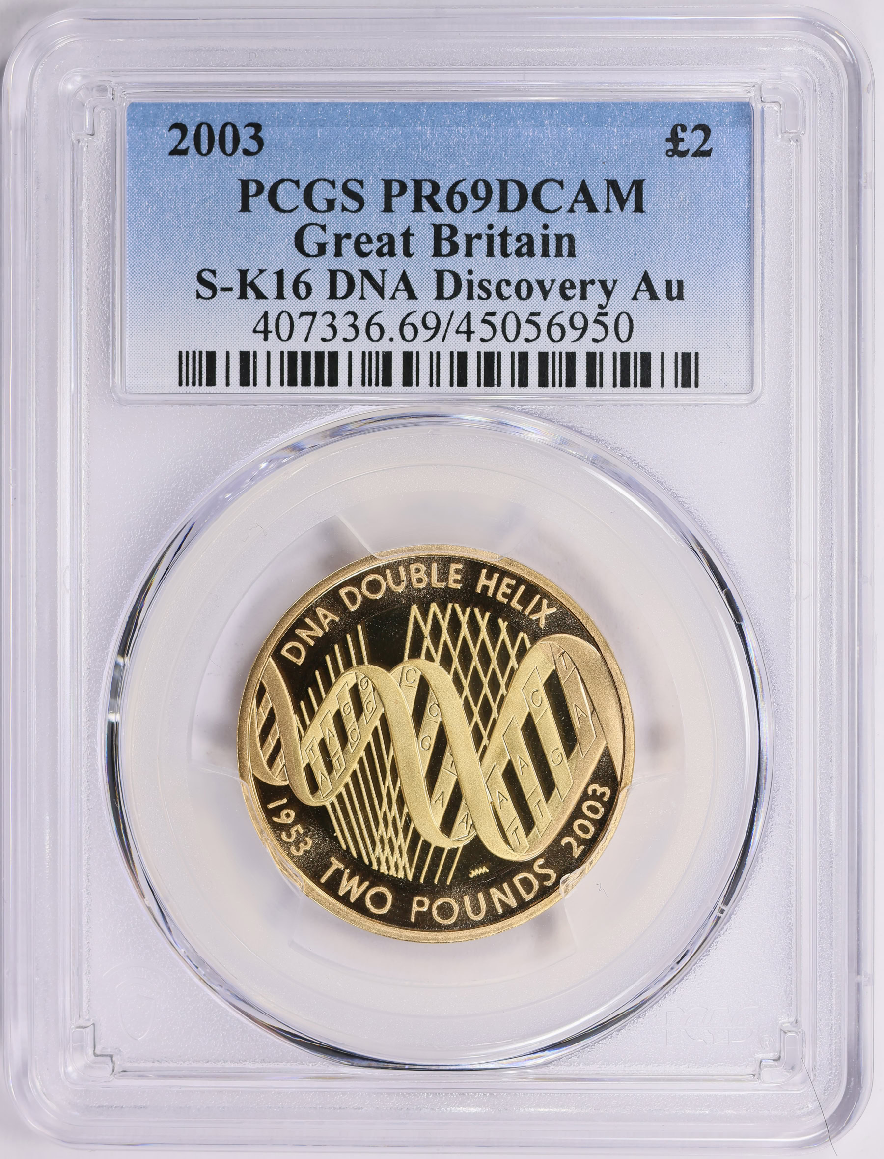 Great Britain 2003 Gold £2 DNA Discovery 50th Anniversary KM-1037b PCGS ...