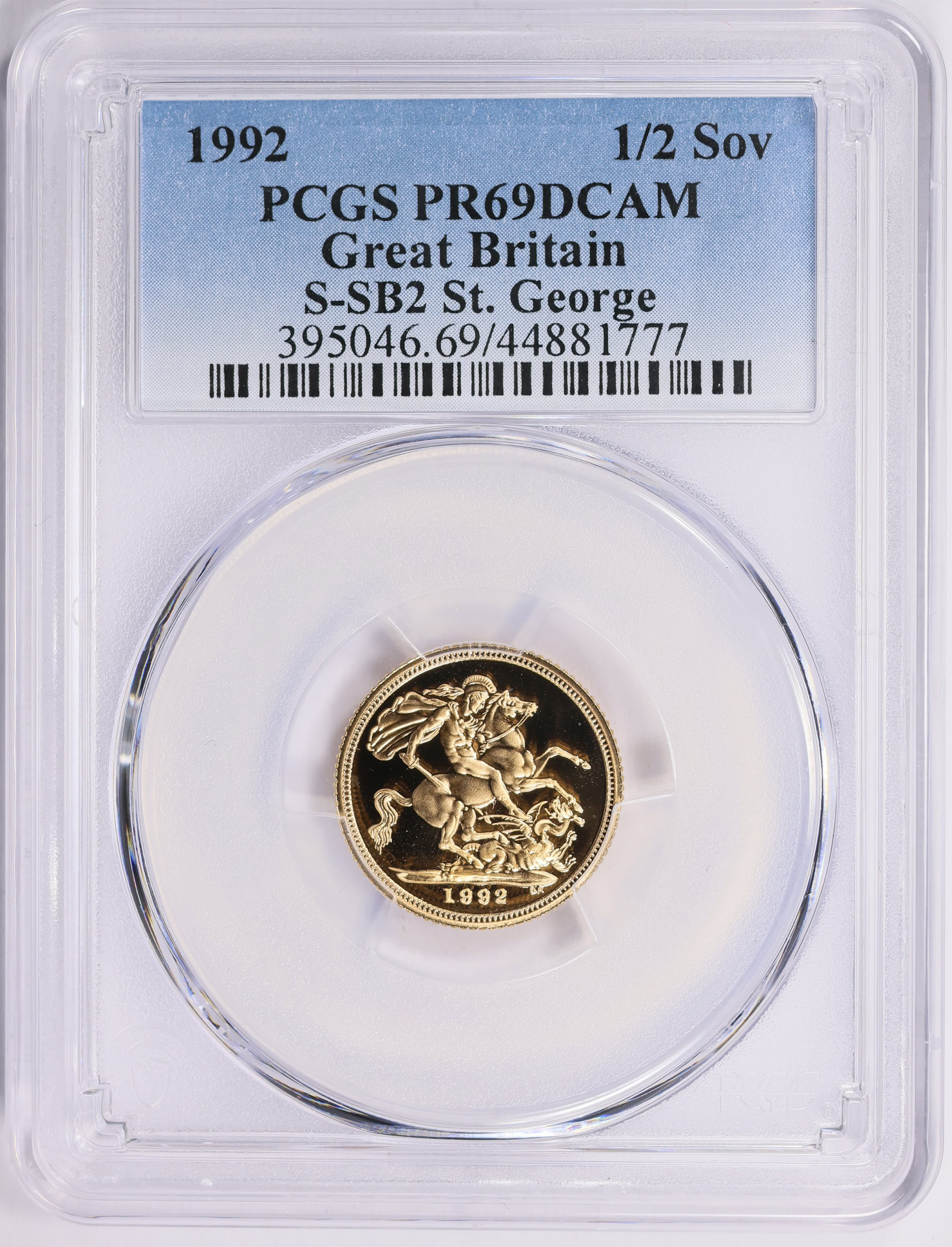 Great Britain 1992 Gold 1/2 Sovereign St. George KM-942 PCGS Proof-69 ...