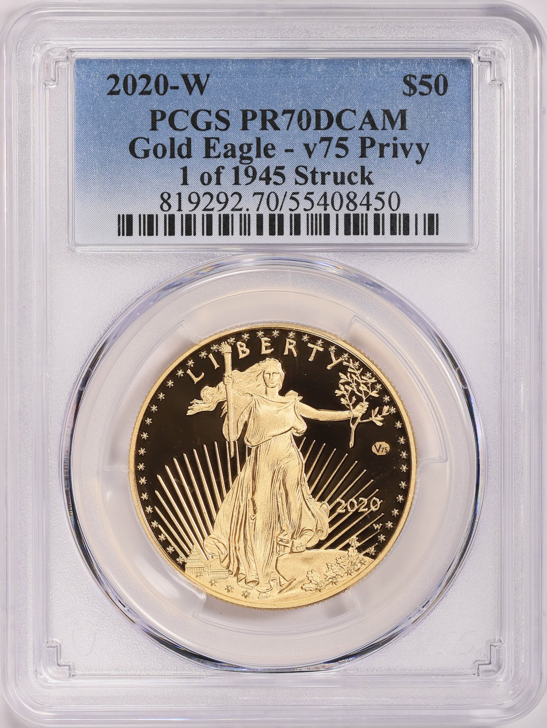 2020-W $50 One-Ounce Gold American Eagle V75 Privy 1 of 1945 Struck ...