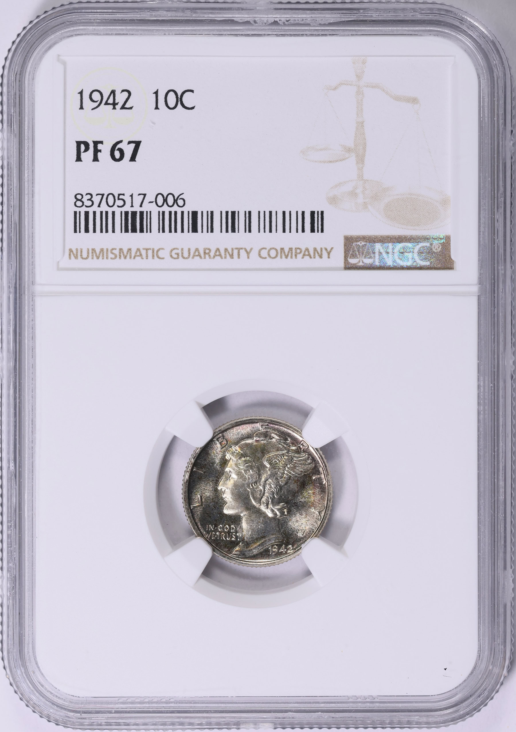 1942 Mercury Dime NGC Proof-67 (Toned) (Item 1786735) | GreatCollections Coin Auctions