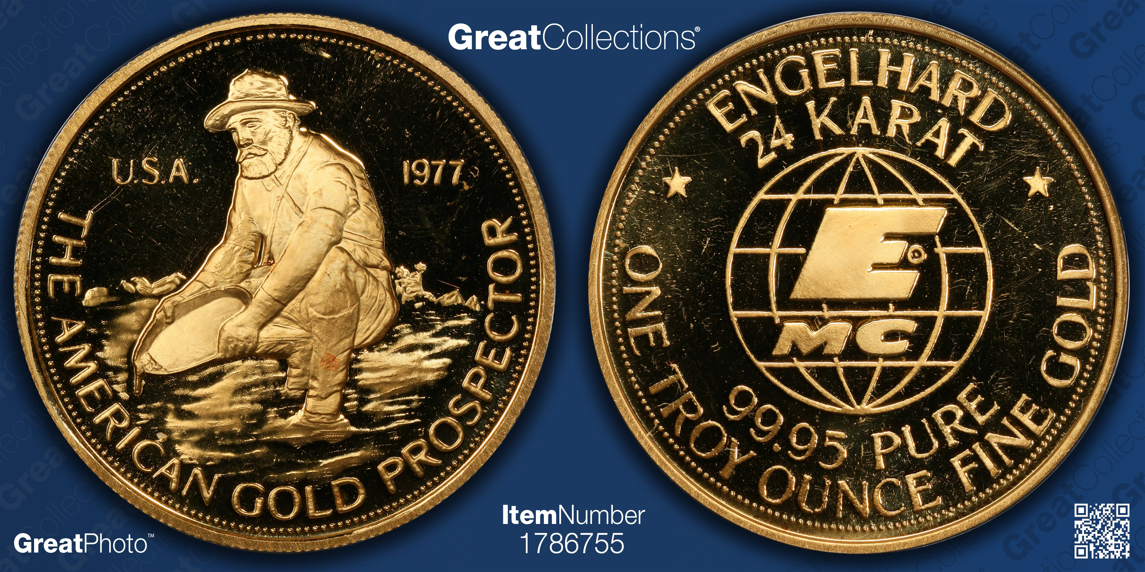 1977 Gold 1oz Engelhard Prospector Round ANACS Proof-65 DCAM (AGW = 0. ...